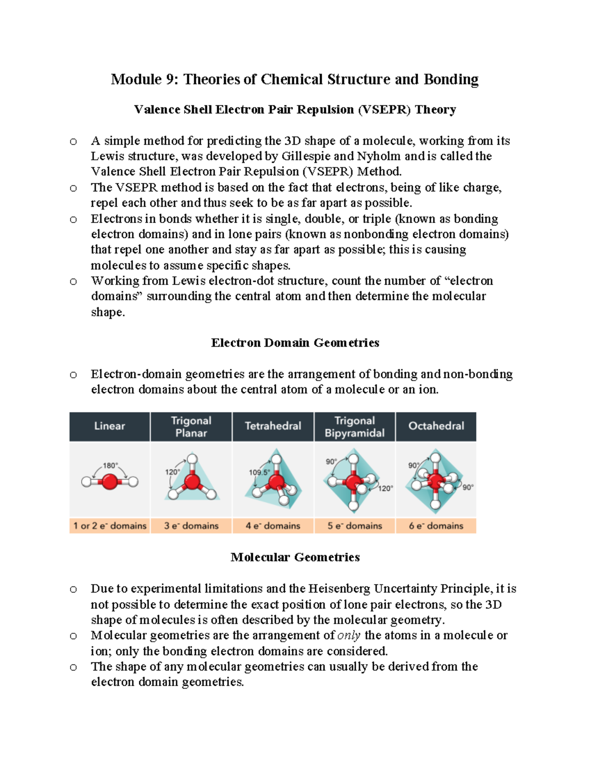 Module 9 Lecture - Module 9: Theories of Chemical Structure and Bonding Valence Shell Electron ...