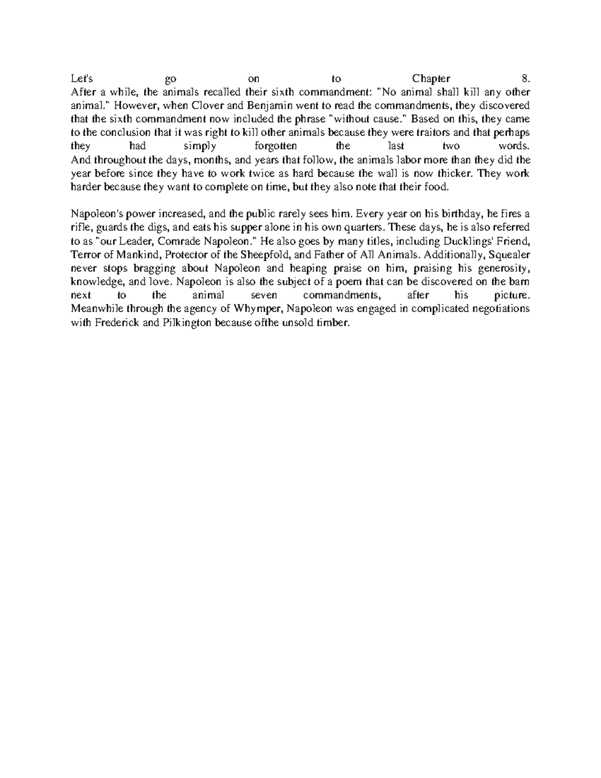 Chapter 8 Animal FARM - Let's go on to Chapter 8. After a while, the ...