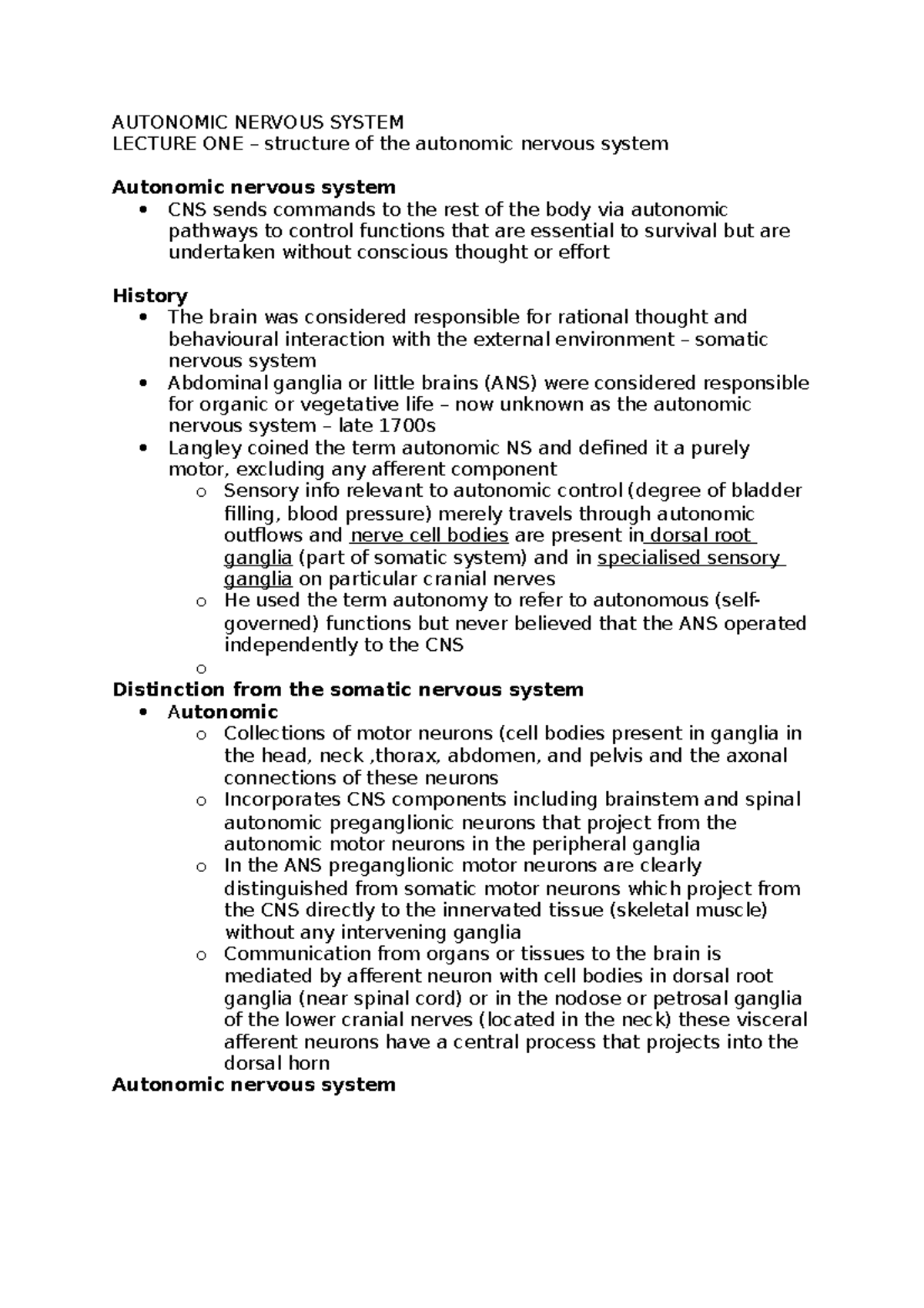 Autonomic Nervous System - AUTONOMIC NERVOUS SYSTEM LECTURE ONE ...