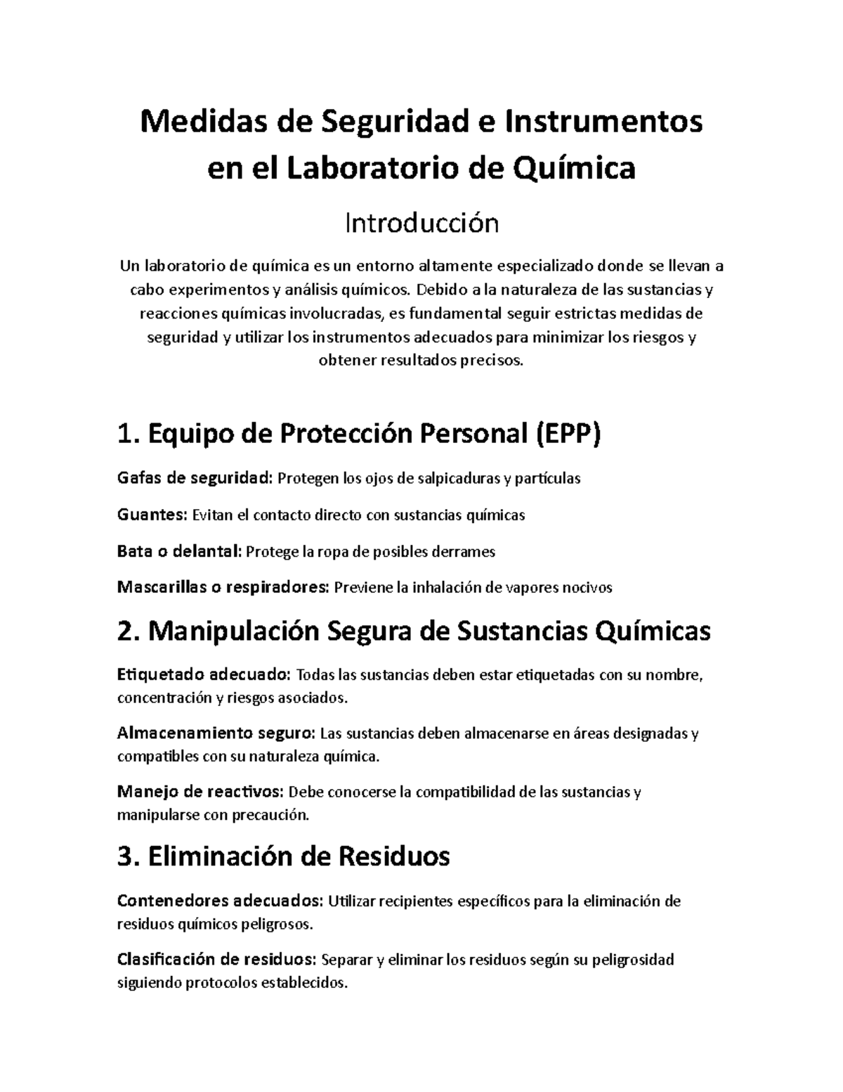 Quimica laboratorio - derecho - Medidas de Seguridad e Instrumentos en ...