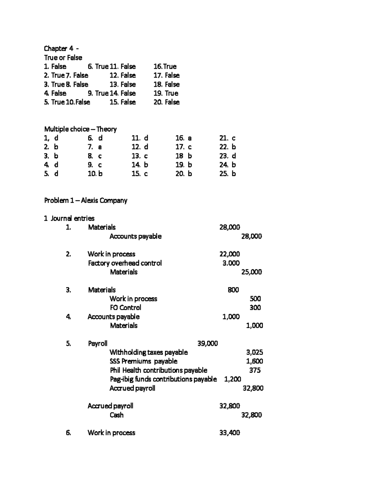 Cost Acc Chap 4 2014 - Accounting - Chapter 4 - True or False False 6 ...