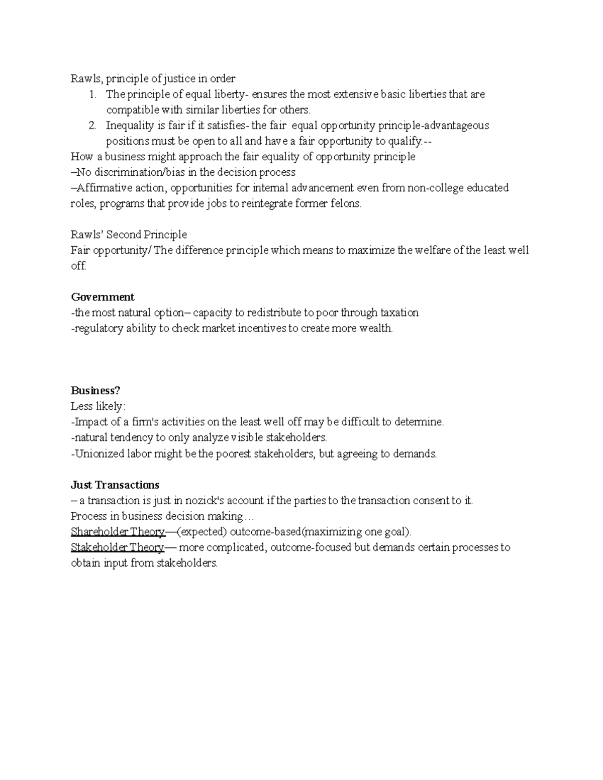 MP Notes CH3 - Thomas Choate - Rawls, principle of justice in order 1 ...