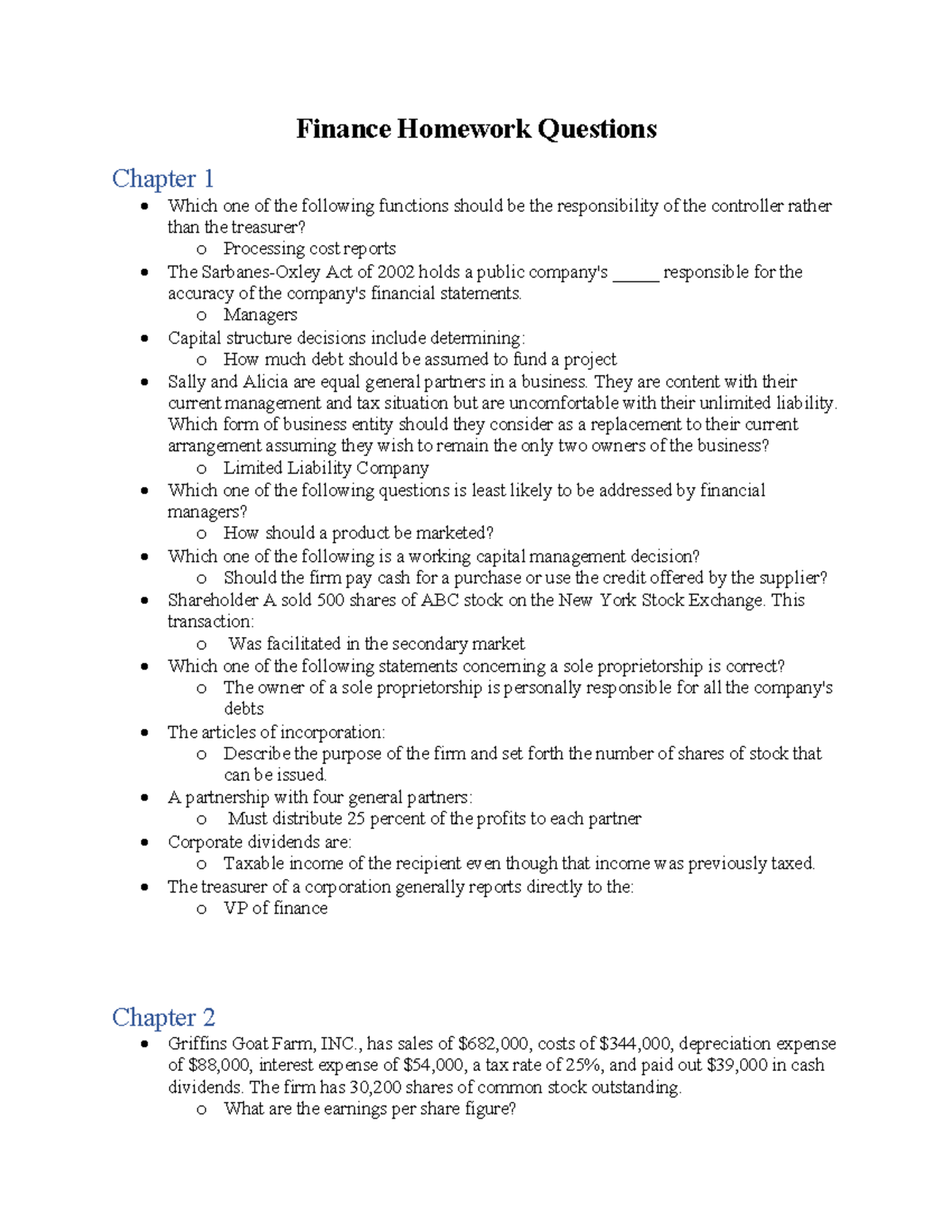 FIN Homework and Smartbook Chapters 1-4 - Finance Homework Questions ...