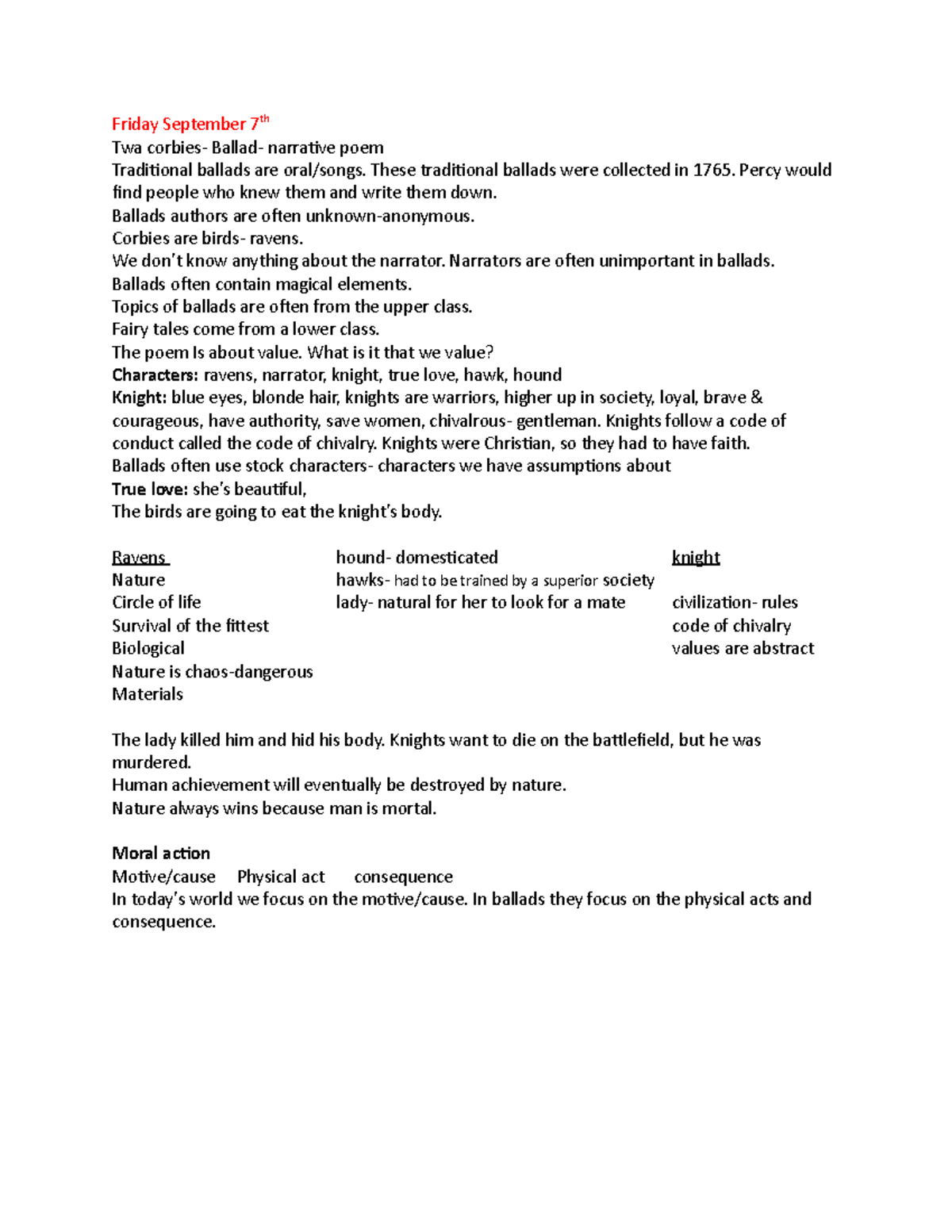 The Twa Corbies - Friday September 7th Twa narrative poem Traditional ...