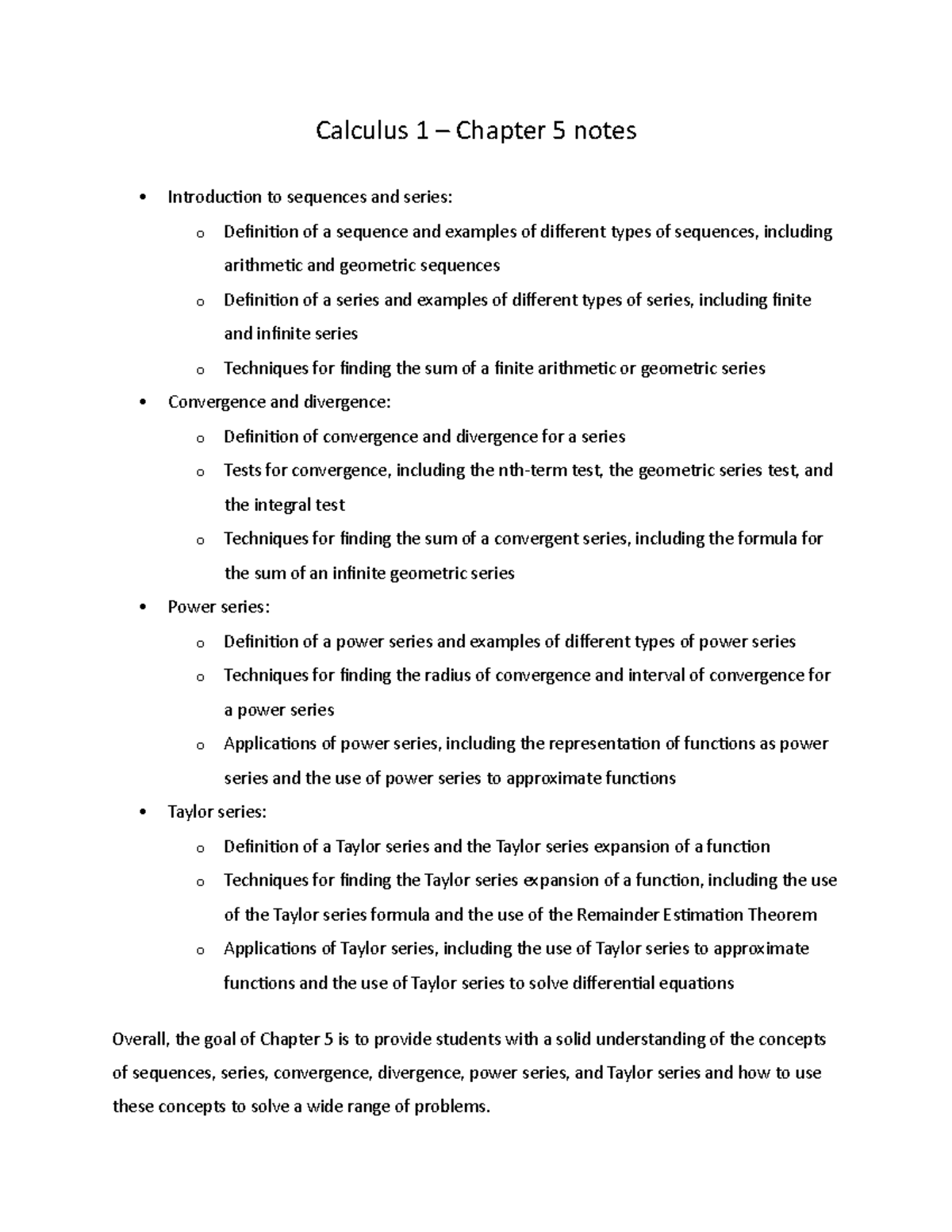 Calc 1 Ch 5 and 6 notes - Calculus 1 – Chapter 5 notes Introduction to ...