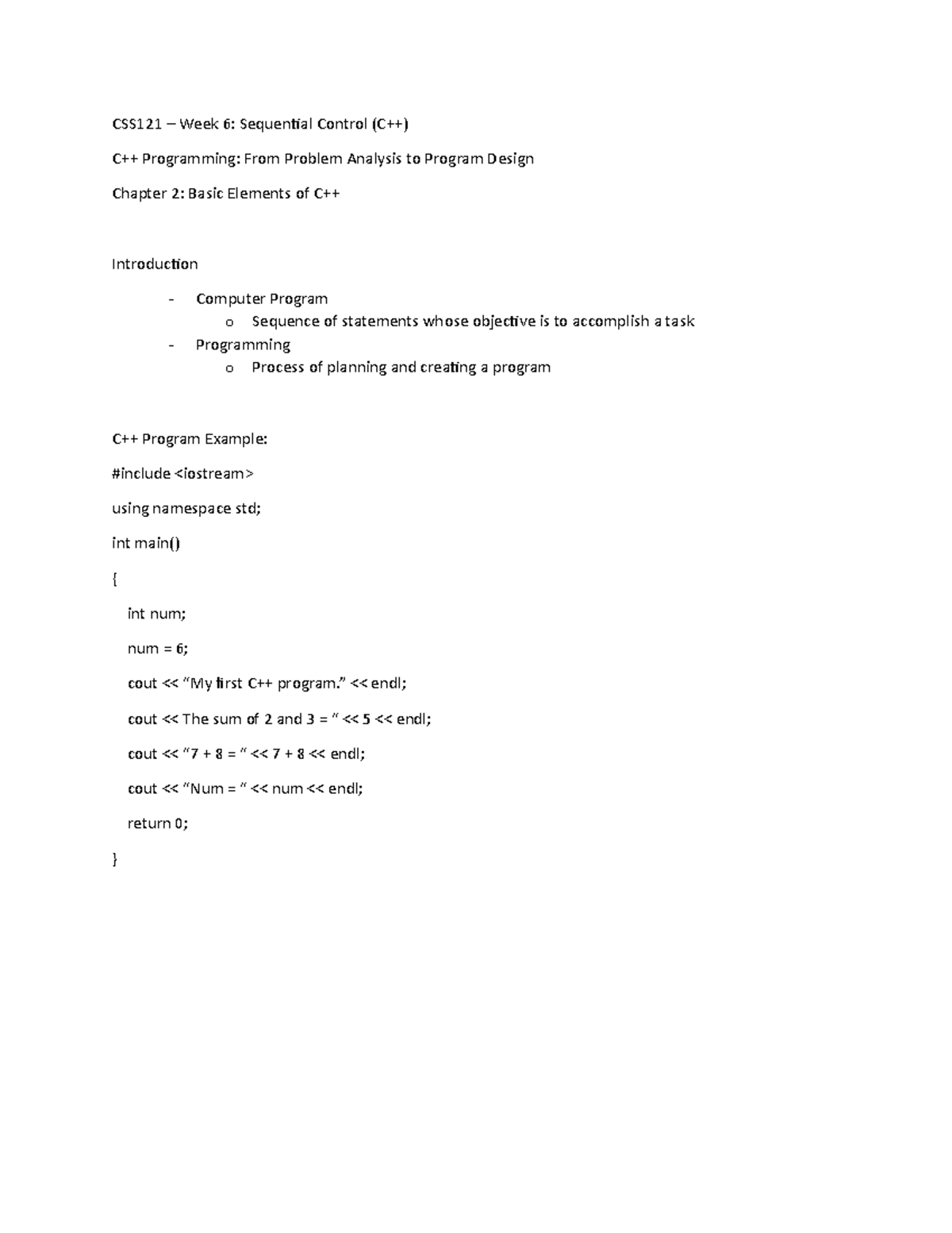 Basics Of C Notes Css121 Week 6 Sequential Control C C Programming From Problem