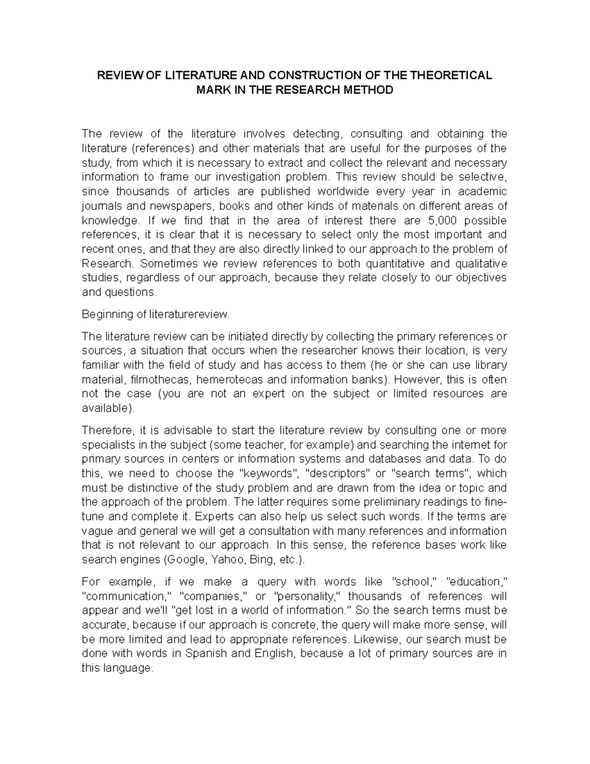 Review OF Literature AND Construction OF THE Theoretical MARK IN THE ...