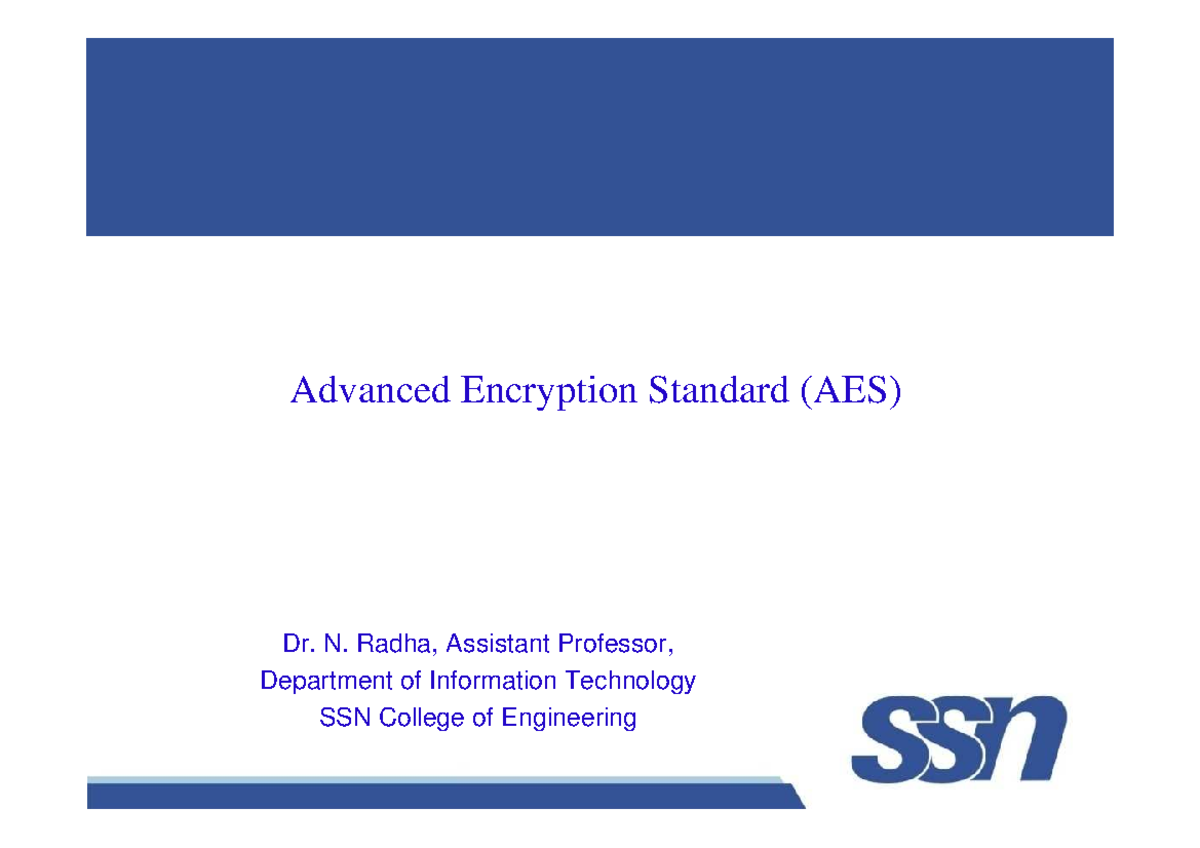 Advanced Encryption Standard - N. Radha, Assistant Professor ...