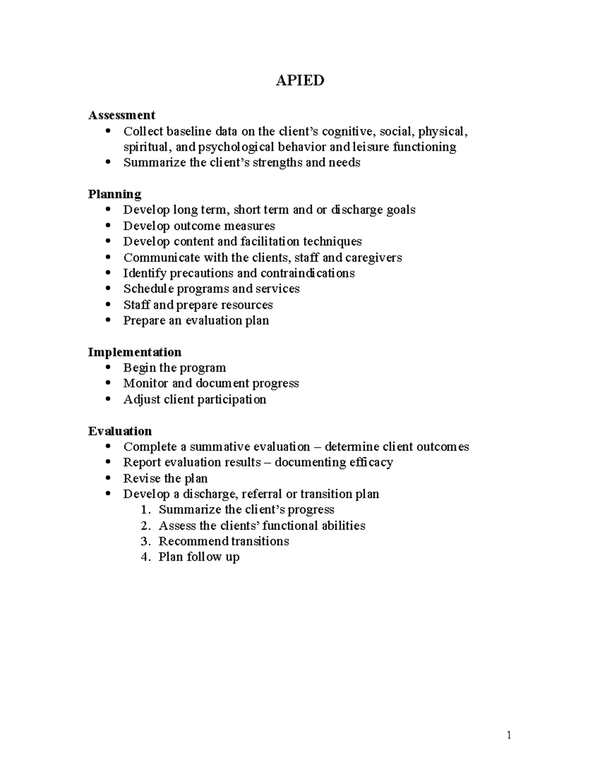 Apied - Lecture notes 1 - APIED Assessment Collect baseline data on the ...