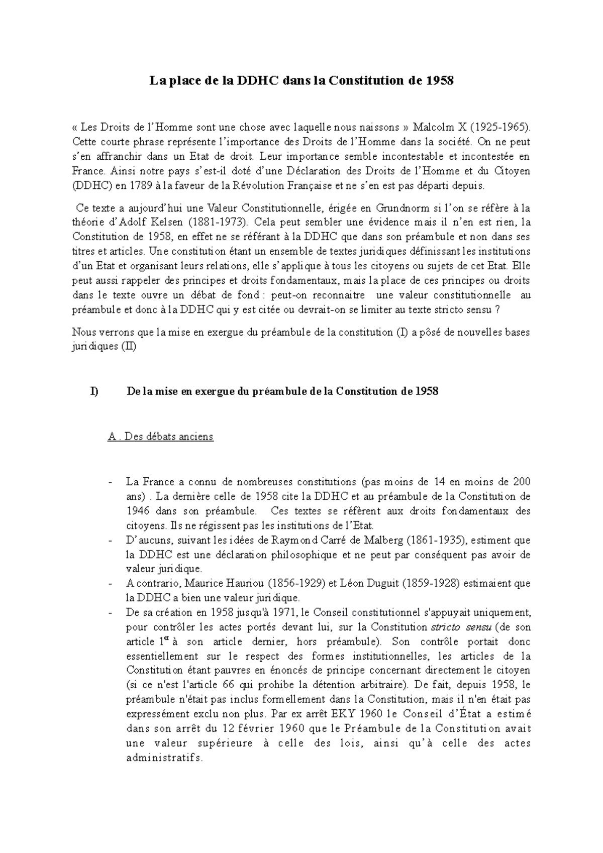 Dissert La place de la DDHC dans la Constitution de 1958 - La place de ...