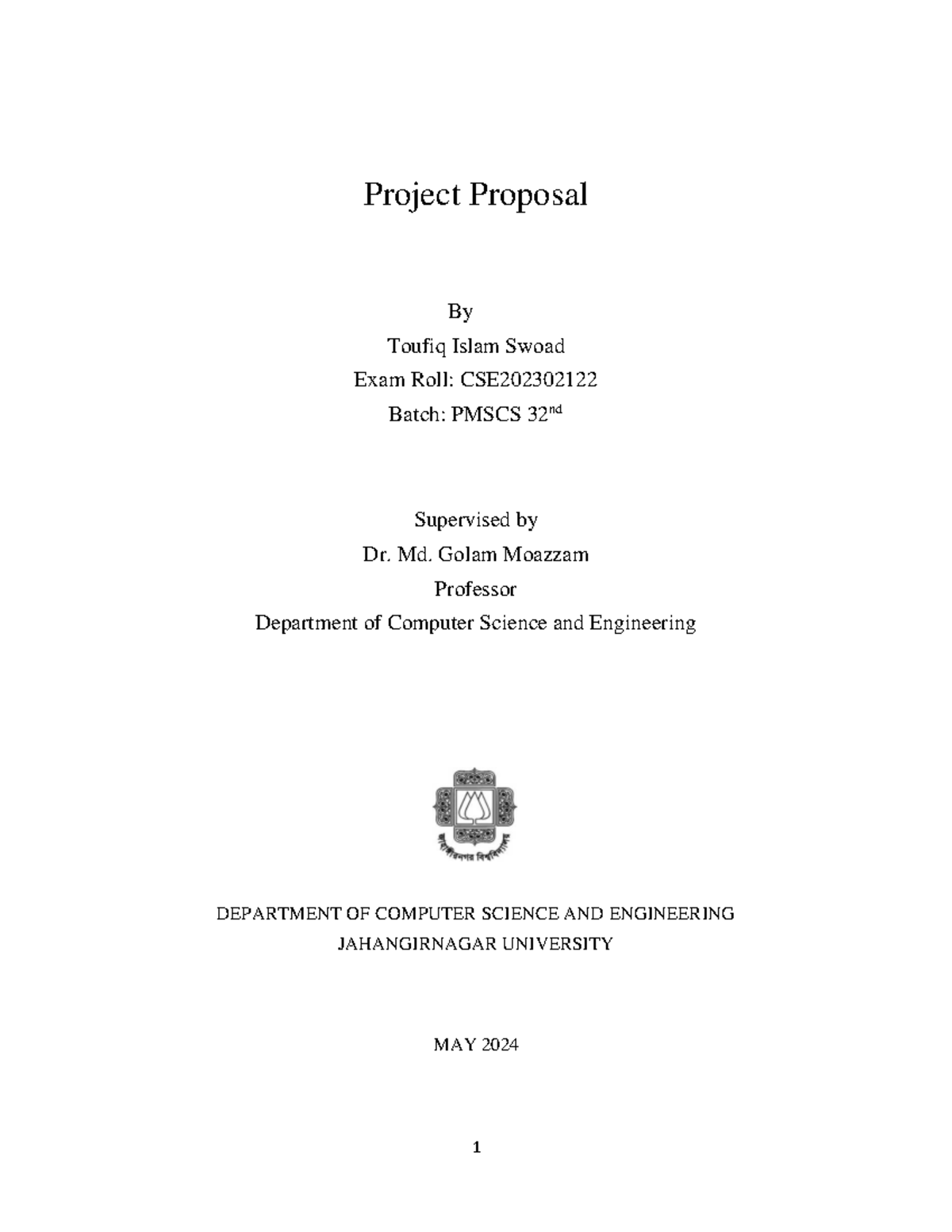 Project Proposal-CSE202302122 - 1 Project Proposal By Toufiq Islam ...