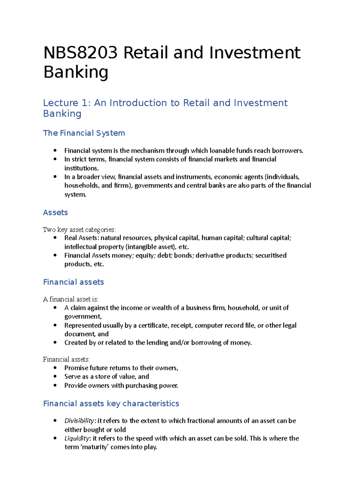 NBS8203 Retail and Investment Banking Notes - NBS8203 Retail and ...