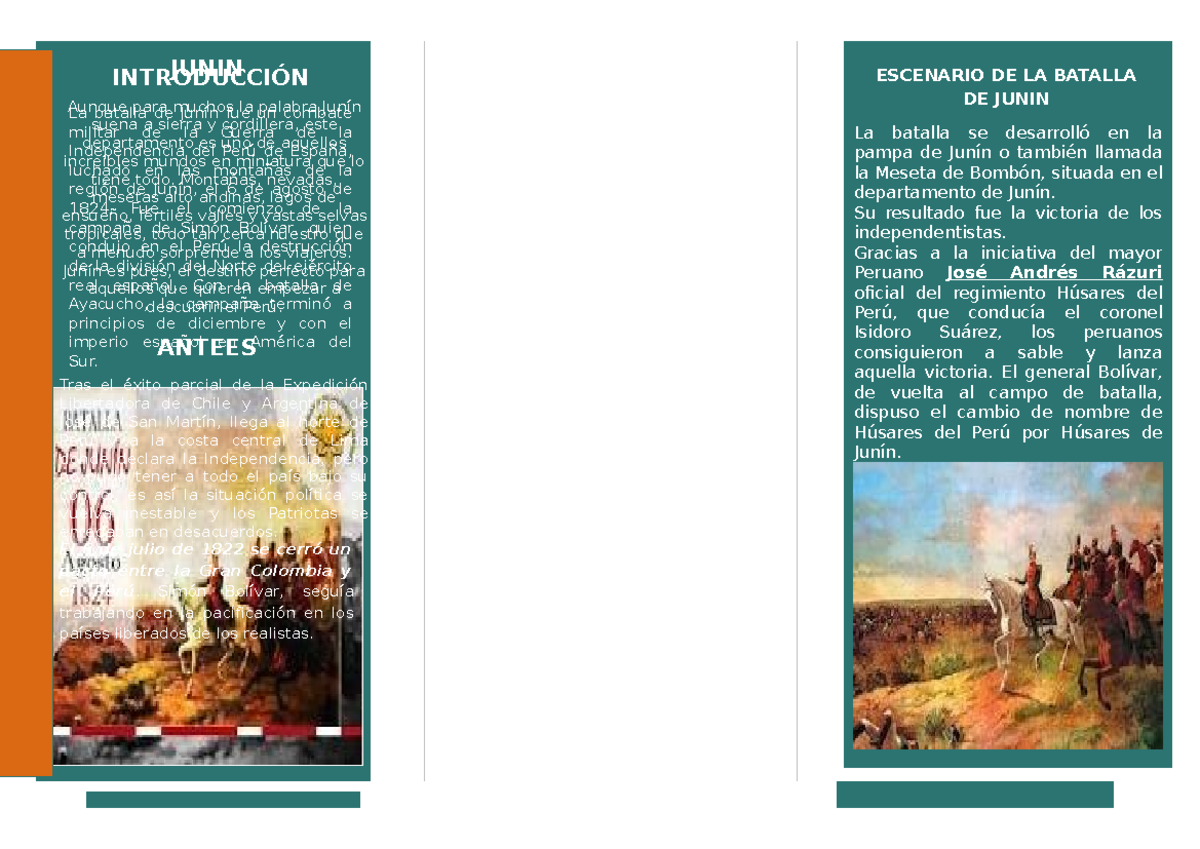 Triptico Batalla DE Junin - JUNIN Aunque para muchos la palabra Junín suena a sierra y ...