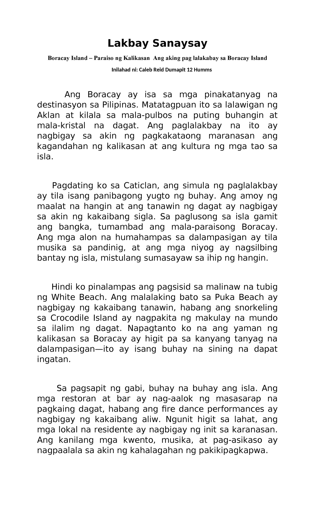 Lakbaycaleb - Replektibong, larawan, etc - Lakbay Sanaysay ####### Boracay Island – Paraiso ng ...