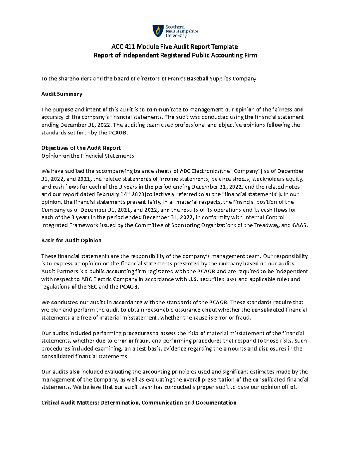 Module 5 Audit Report - ACC 411 Module Five Audit Report Template ...