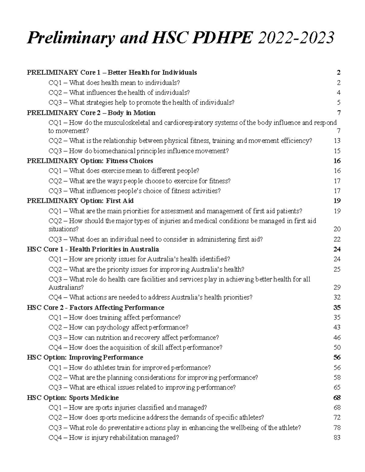 Pdhpe Preliminary and HSC course summary - CQ1 – How do the ...