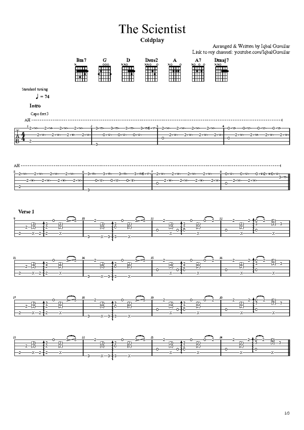 The Scientist - Guitar Tabs - The Scientist Coldplay Arranged & Written ...