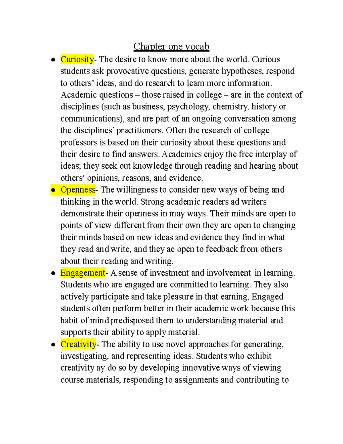 Chapter one vocab - Chapter one vocab Curiosity- The desire to know ...