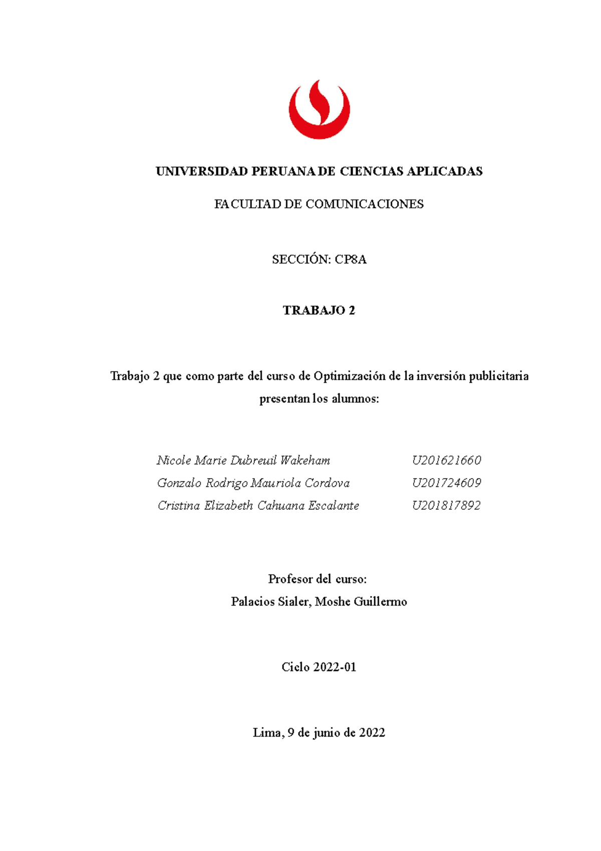 TB2 Entel Optim - UNIVERSIDAD PERUANA DE CIENCIAS APLICADAS FACULTAD DE ...