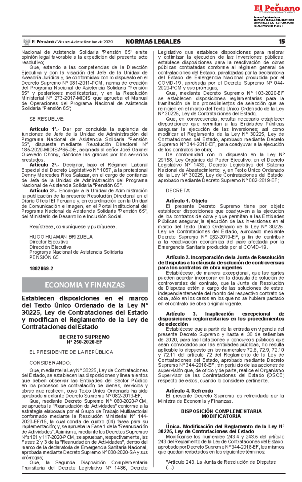 DS 250-2020-EF Modican reglamento Ley 30225 - El Peruano /Viernes 4 de ...