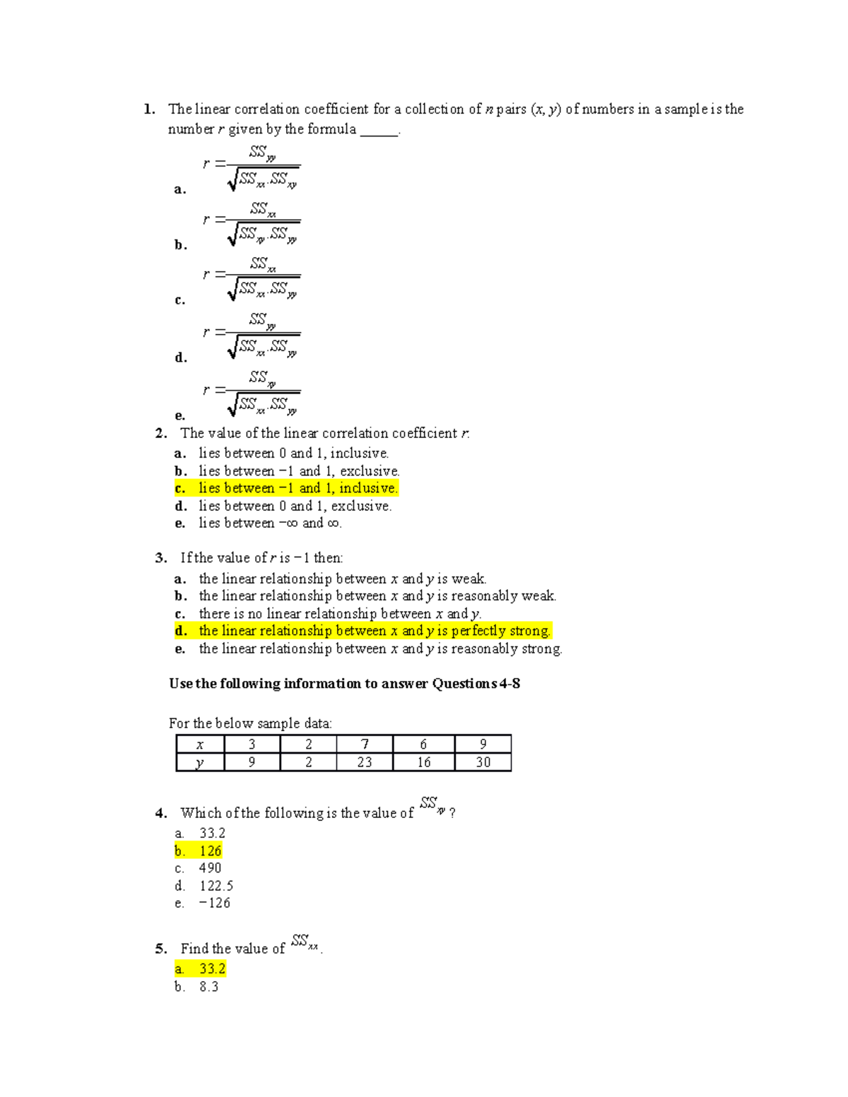 STAT 1220 Homework 8 Solutions - 1. The linear correlation coefficient ...