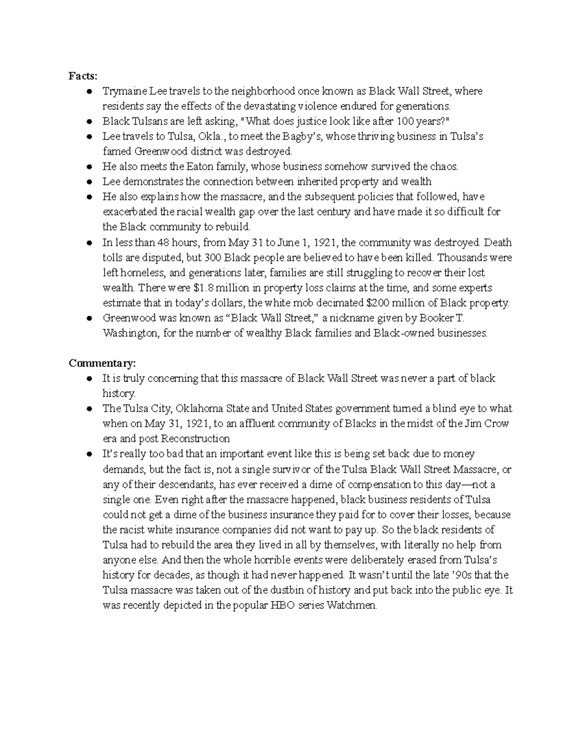 Blood on Black Wall Street: The Legacy of the Tulsa Massacre Notes ...