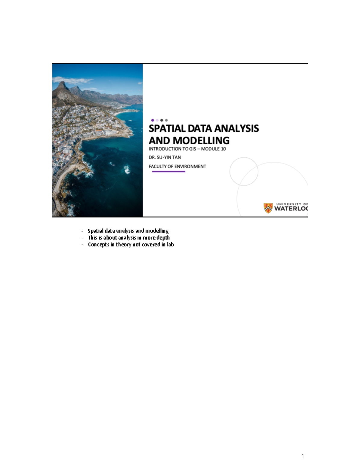 Gp281 Module 10 Spatial Data Analysis And Modelling Spatial Data Analysis And Modelling This