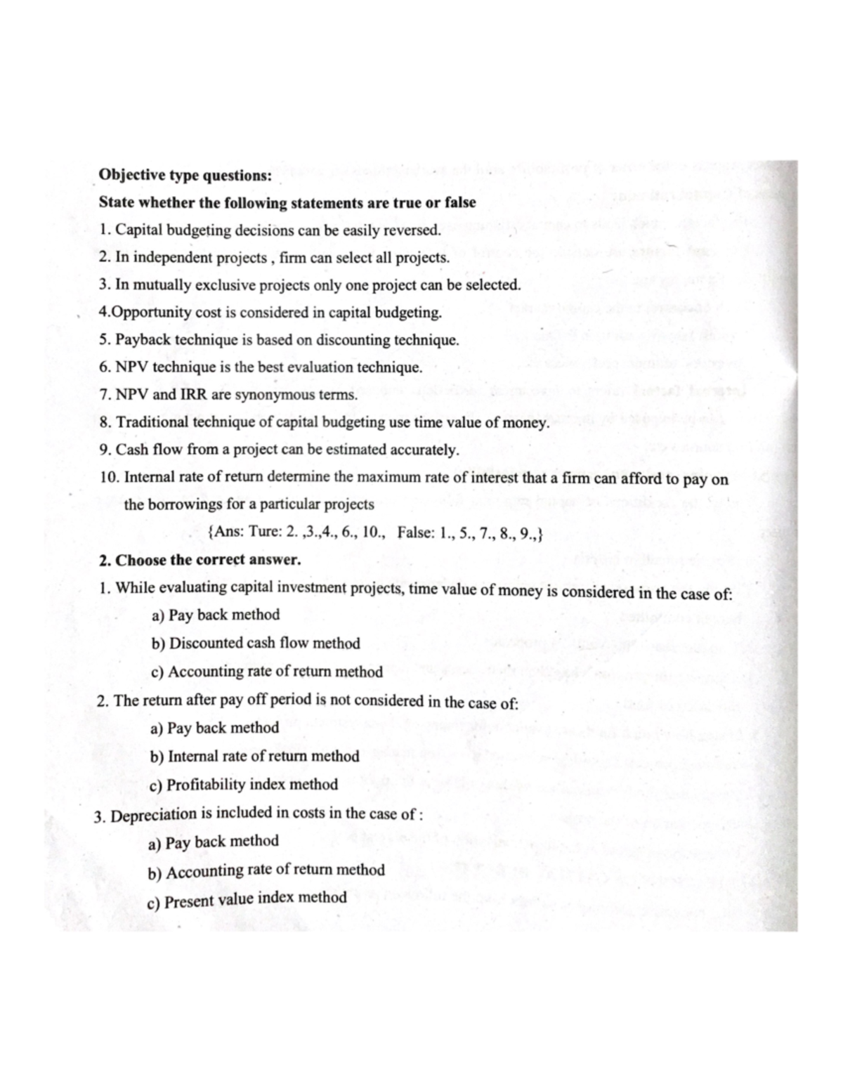 Objective type questions And Short Answer Question - Financial ...