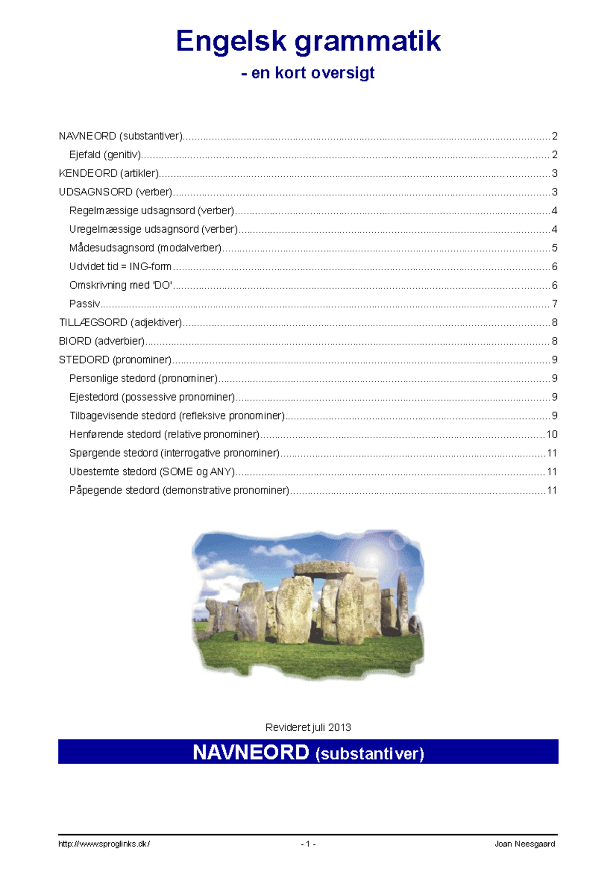 Engelsk Grammatik - en kort oversigt - Engelsk grammatik NAVNEORD - Studocu