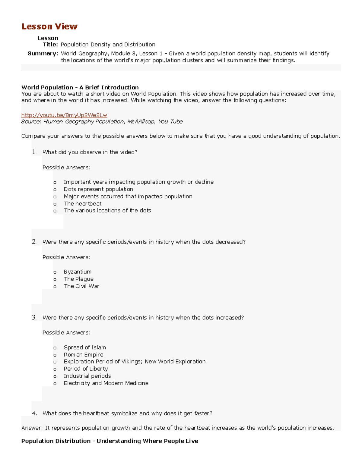 Population density Mod 3 lesson 1 - Lesson View Lesson Title ...