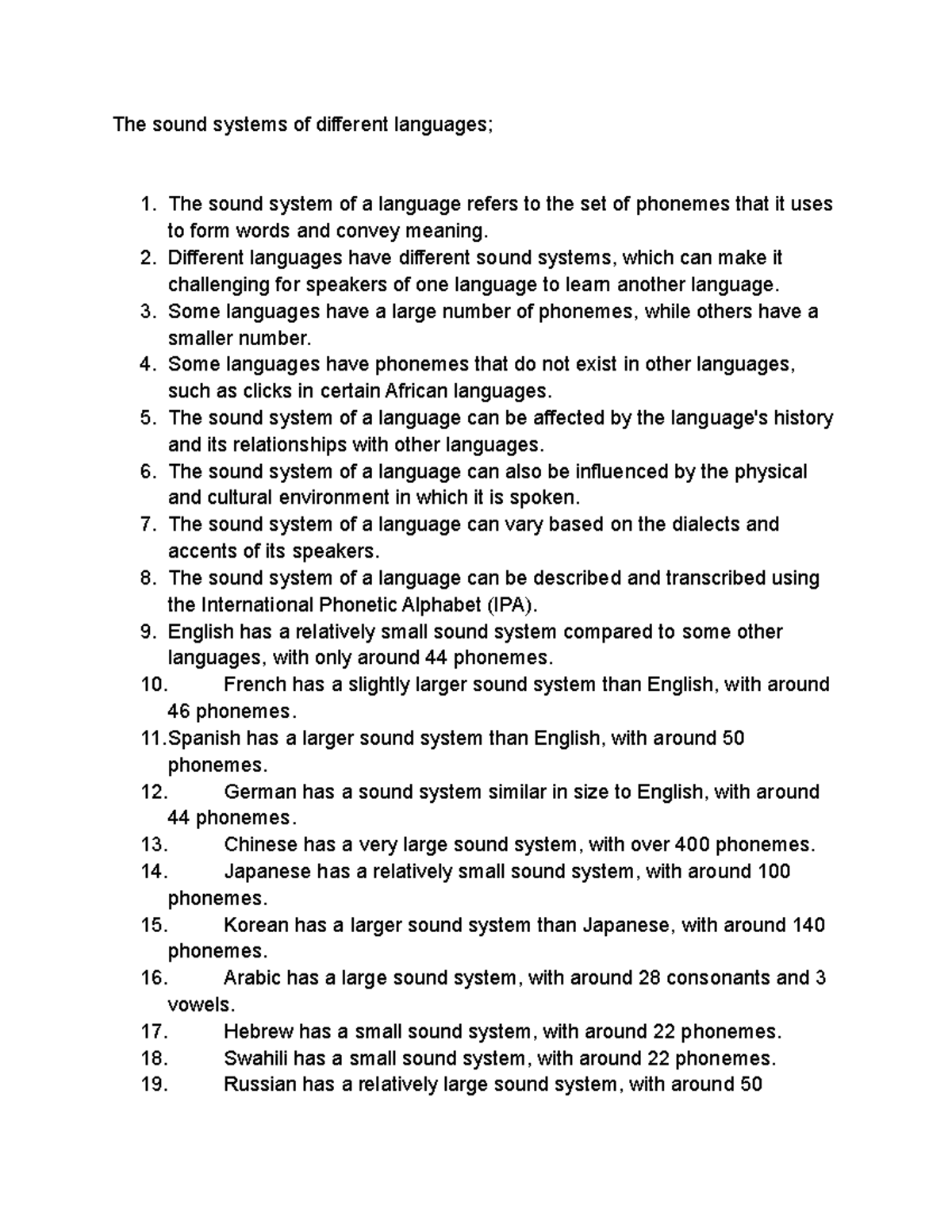 The sound systems of different languages - Different languages have ...