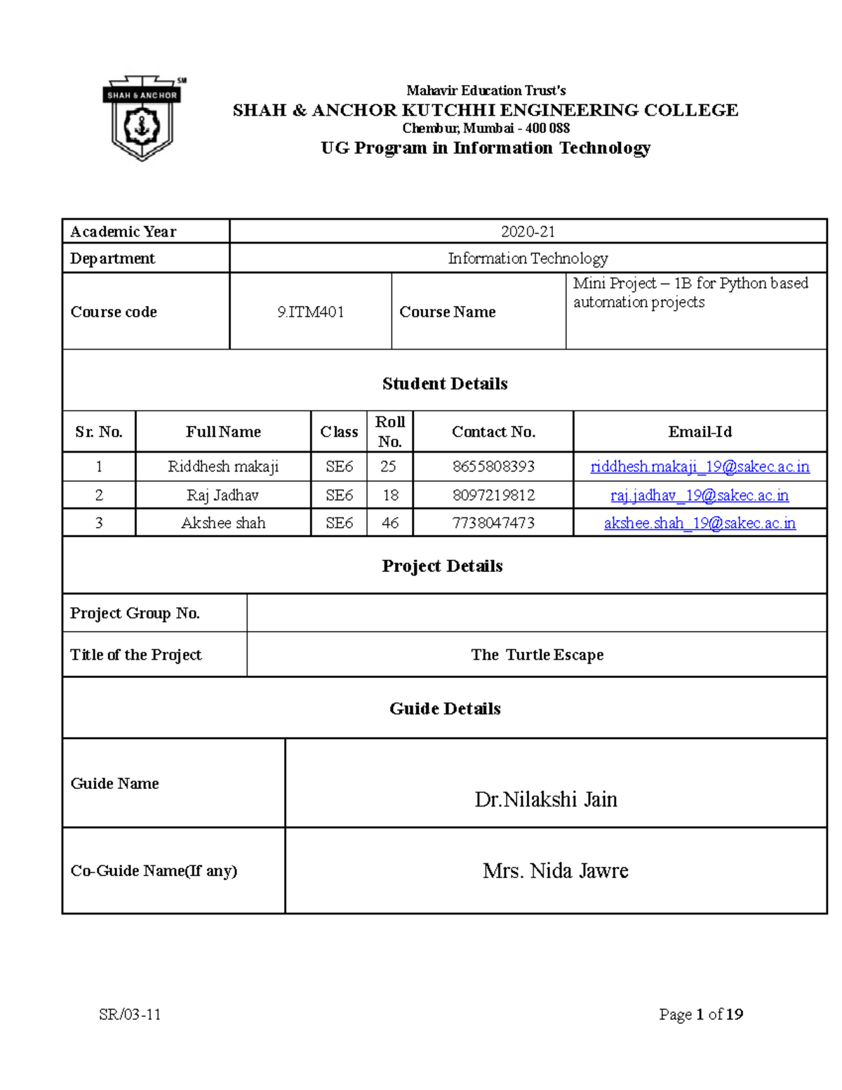 Mini Project Log Book - Computer Engineering - MU - Studocu