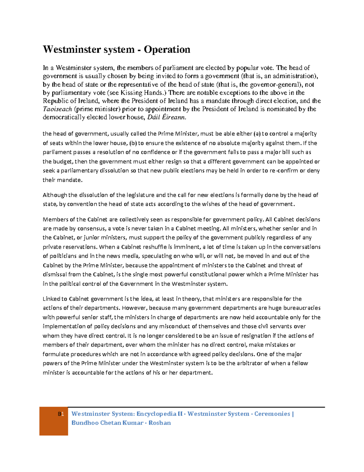 Westminster system - Constitutional Law - B 1 Westminster System ...