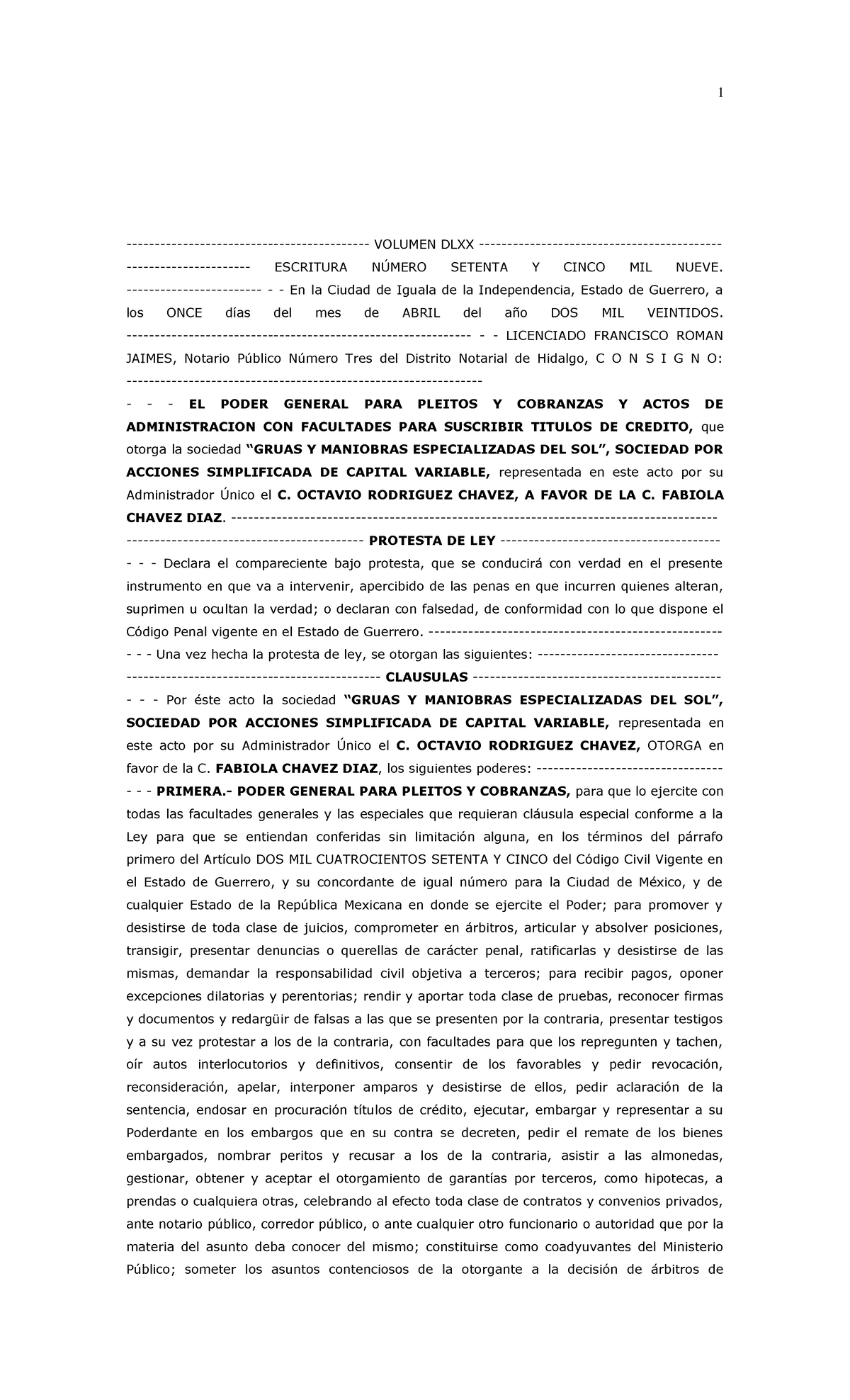 2022- Abril- Poder General- Pleitos Y Cobranzas- Administracion ...