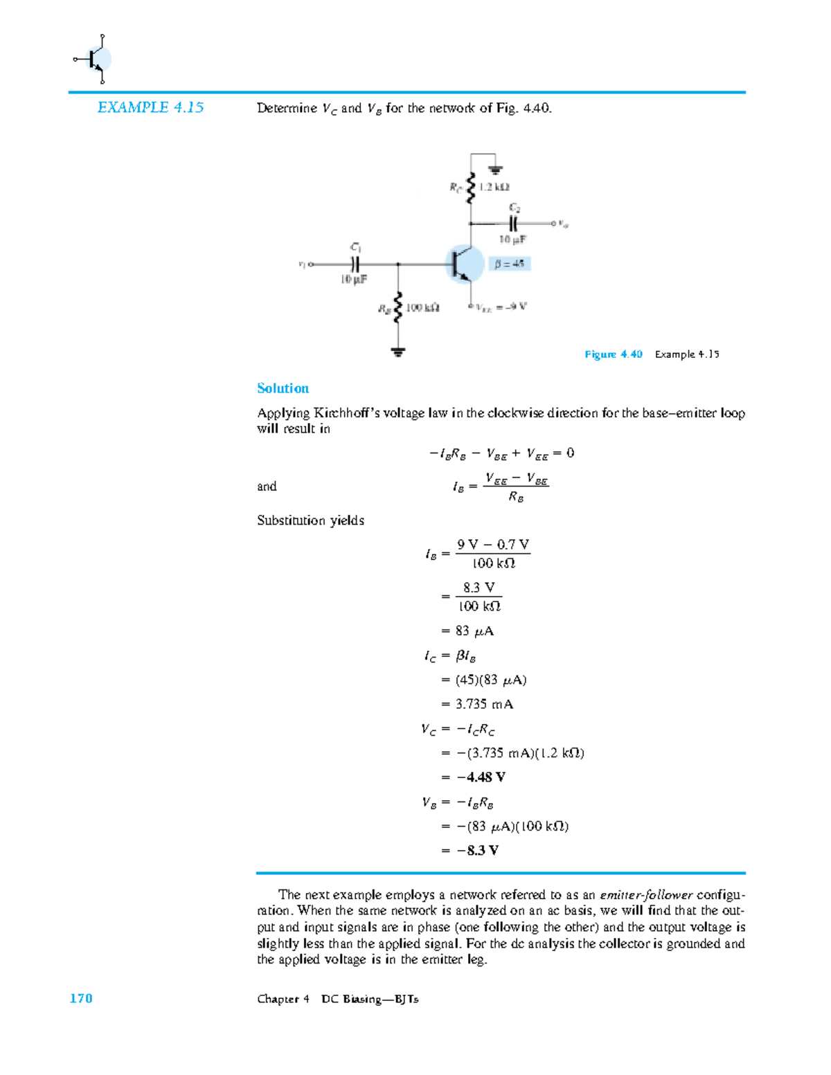 Electronics-18 - Electronics - Determine VC and VB for the network of Fig. 4. 170 Chapter 4 DC ...