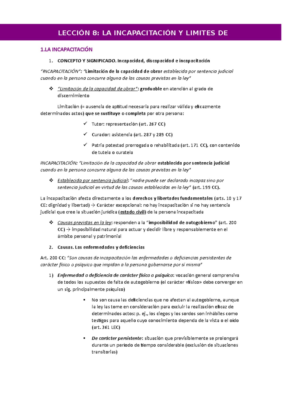 Lección 8 - Apuntes 8 - 1 INCAPACITACIÓN CONCEPTO Y SIGNIFICADO ...
