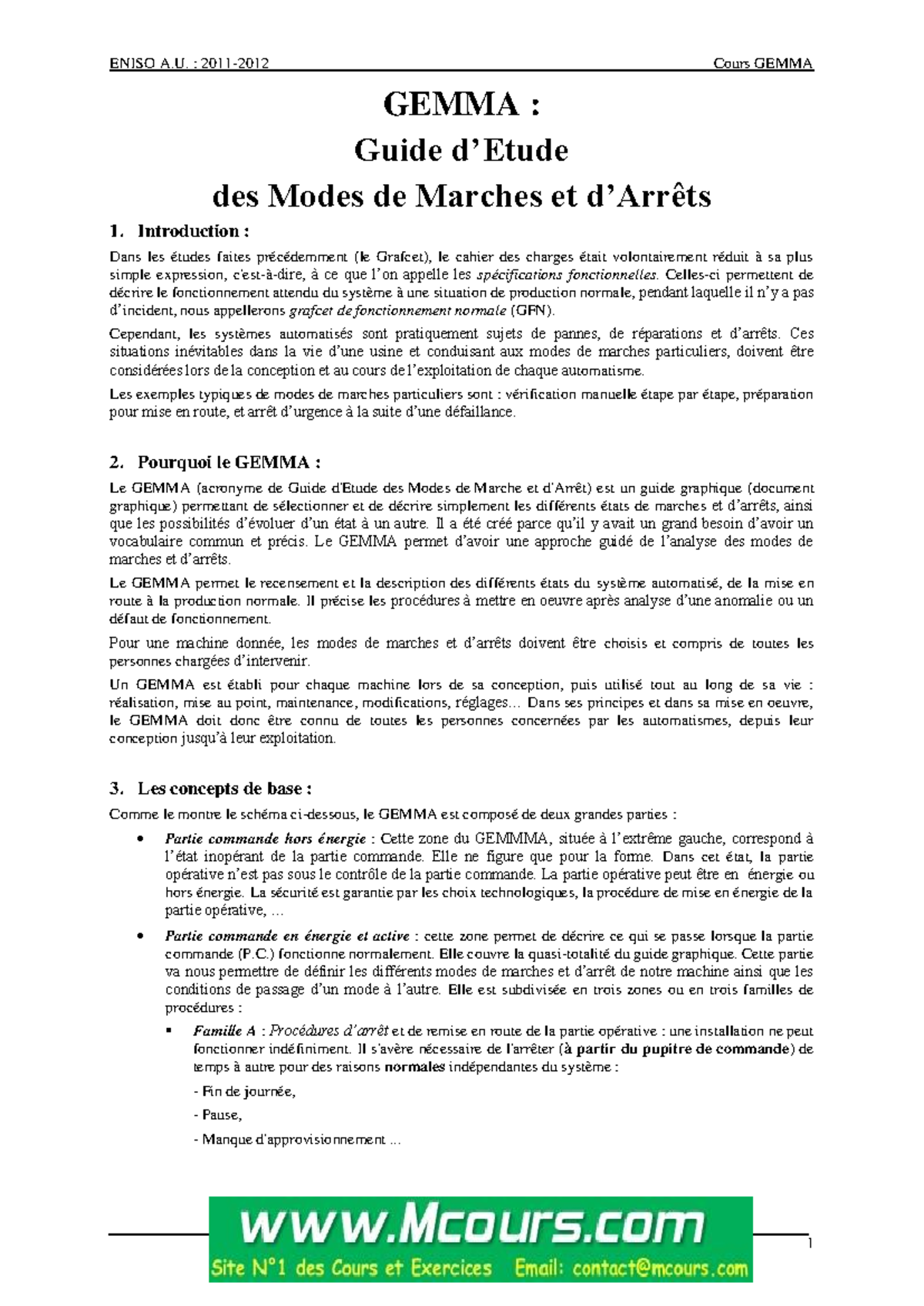 GEMMA . cours pour les éleve ingenieur - GEMMA : Guide d’Etude des Modes de Marches et d’Arrêts ...