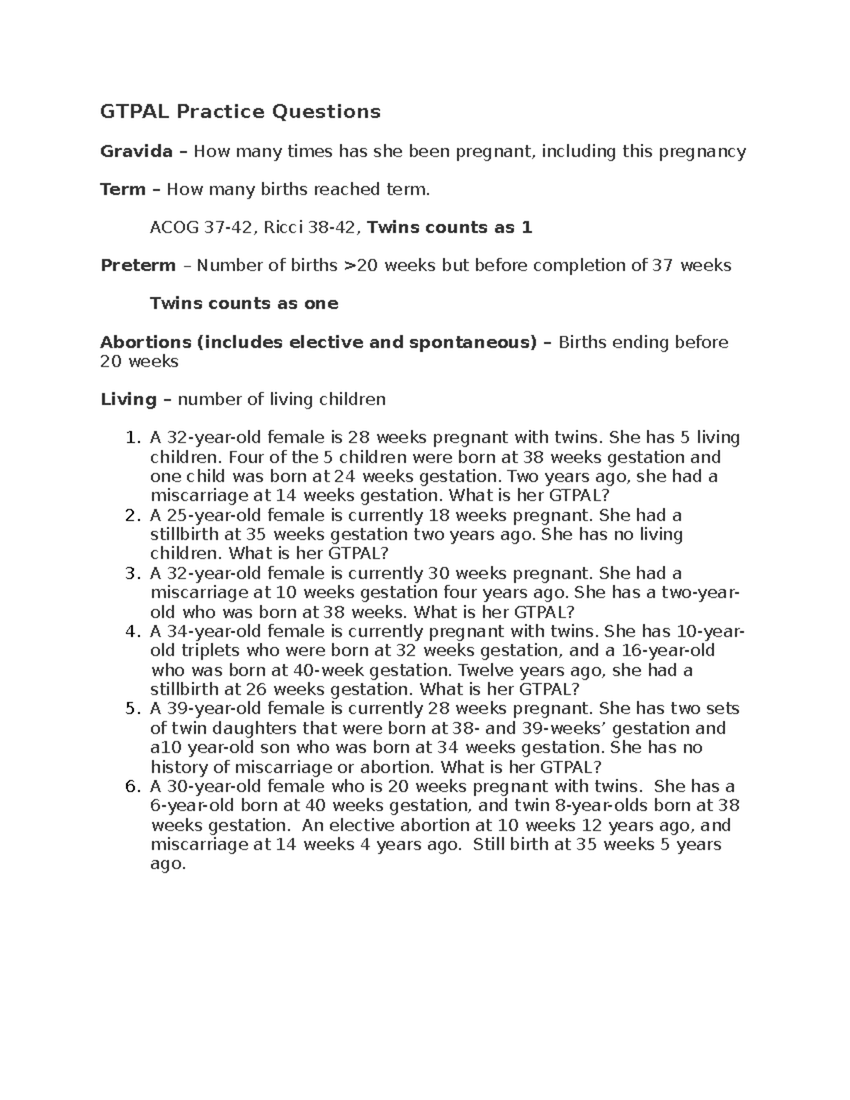 3E+ Gtpal+Activity - REPRODUCTION - GTPAL Practice Questions Gravida ...