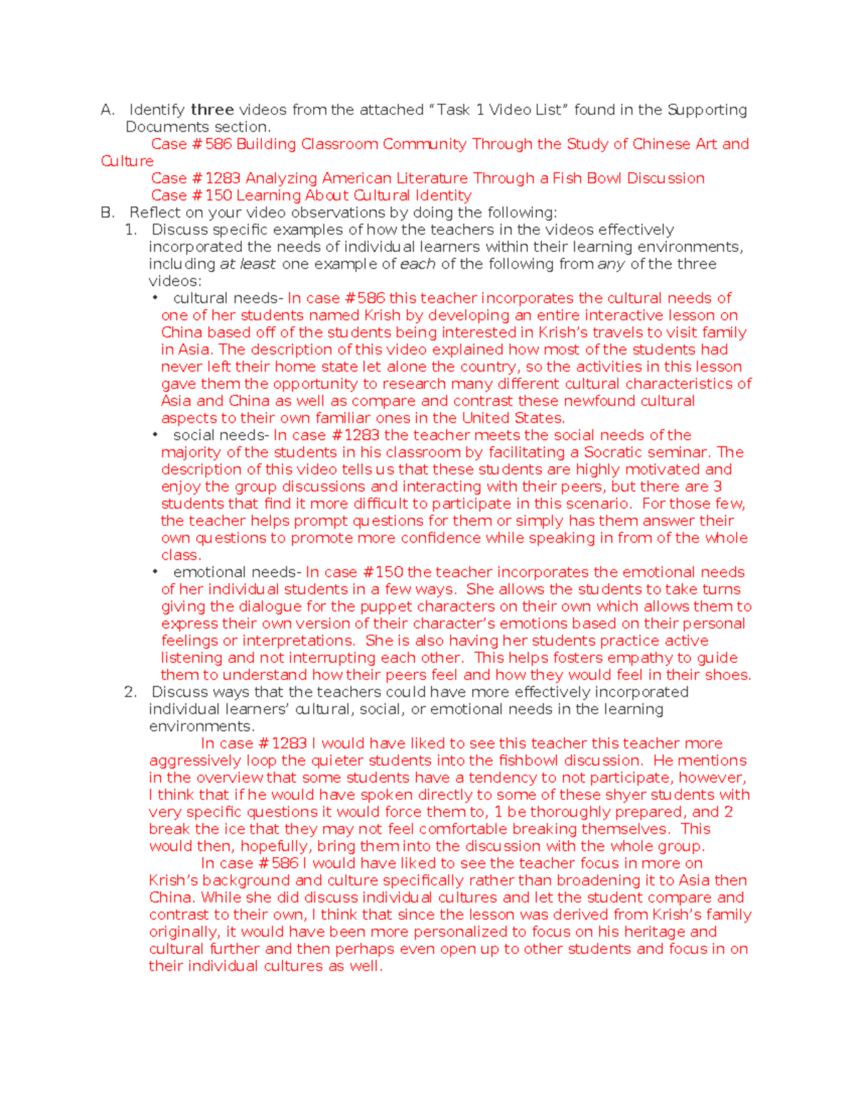 D168 Task 1 - Task Passed - A. Identify three videos from the attached ...