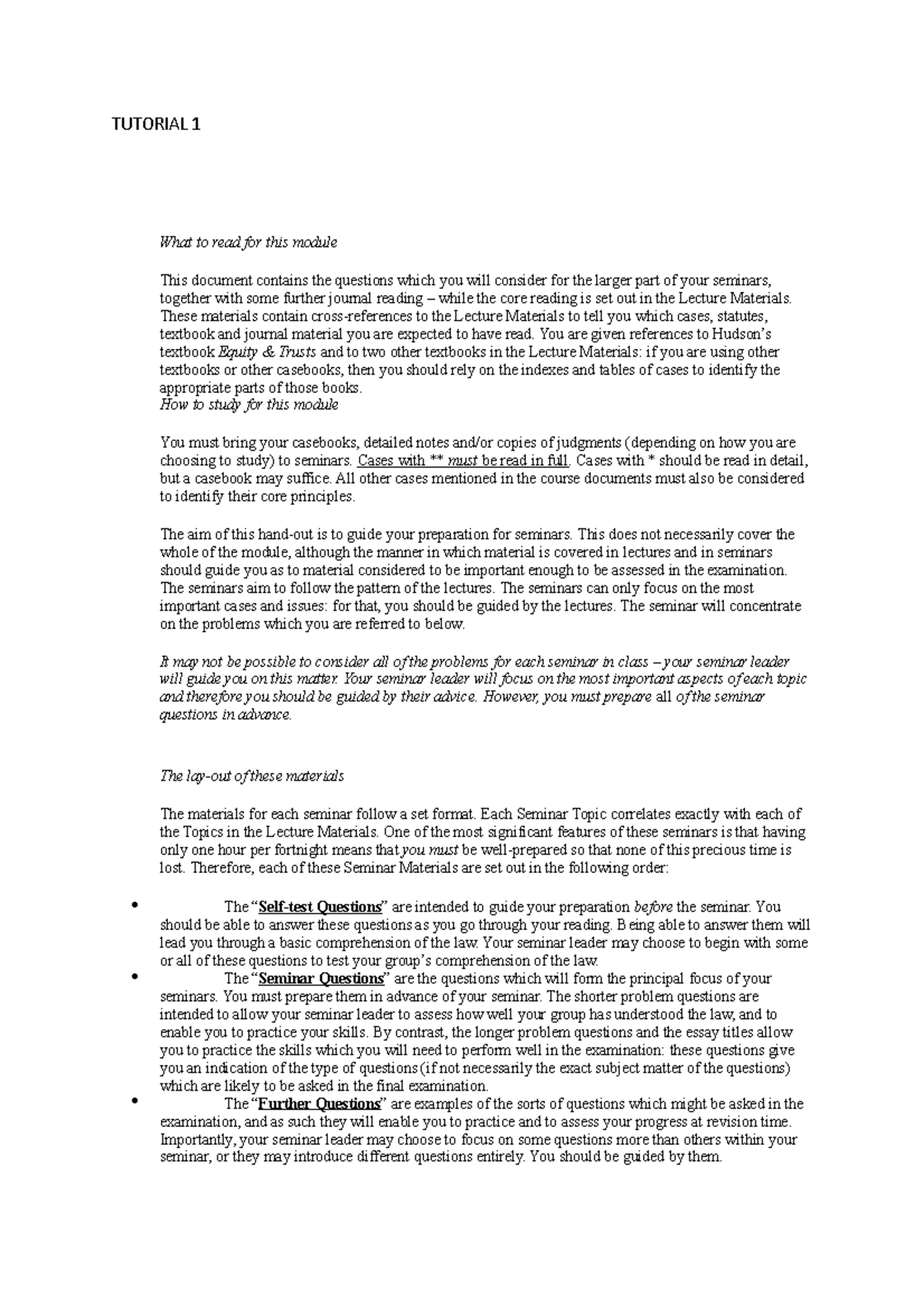 Equity Tutorials 1-4 - Covers all Tutorial. - TUTORIAL 1 What to read ...