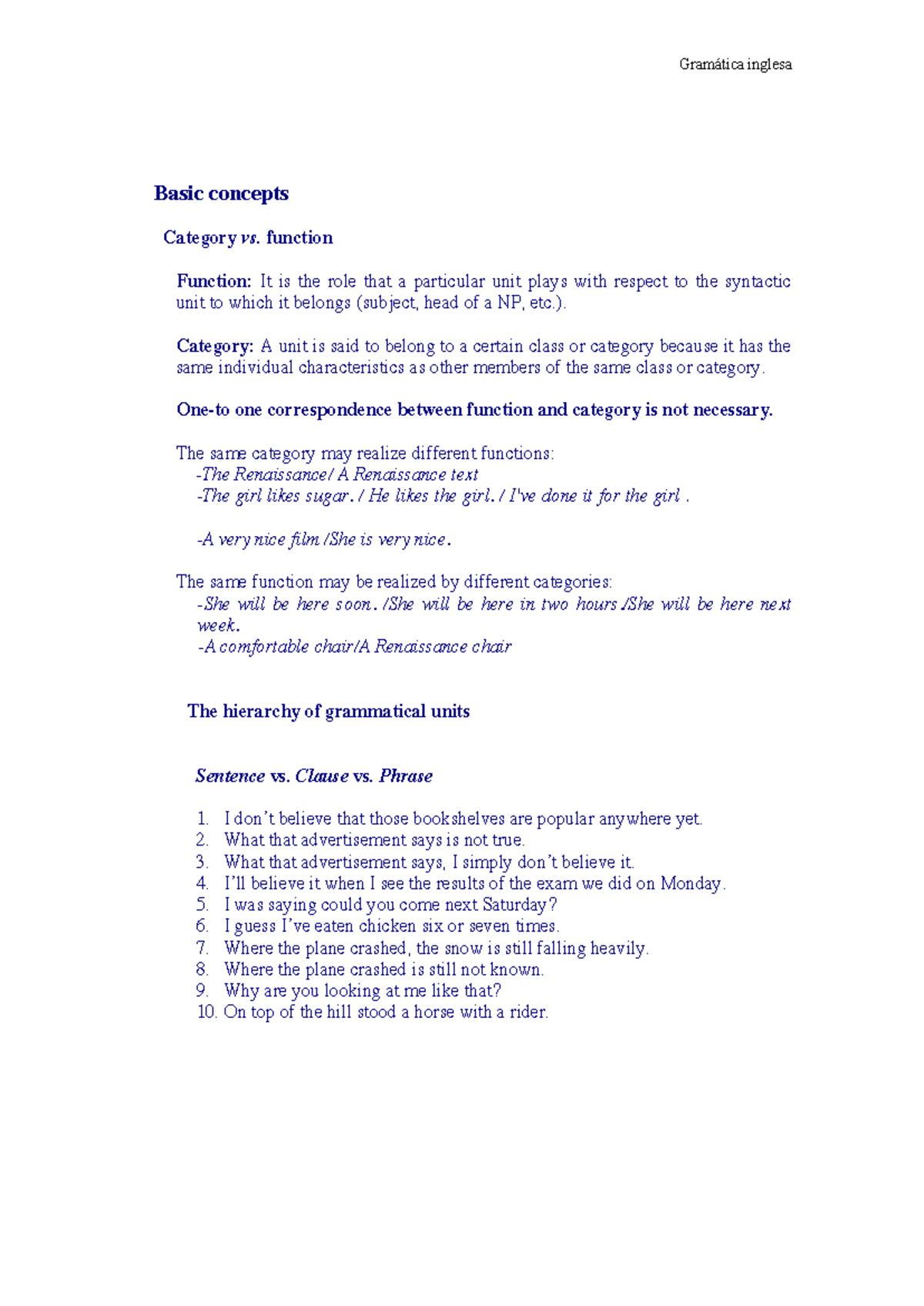 Basic concepts Function vs category 2024 - Gramática inglesa 2. Basic concepts Category vs ...
