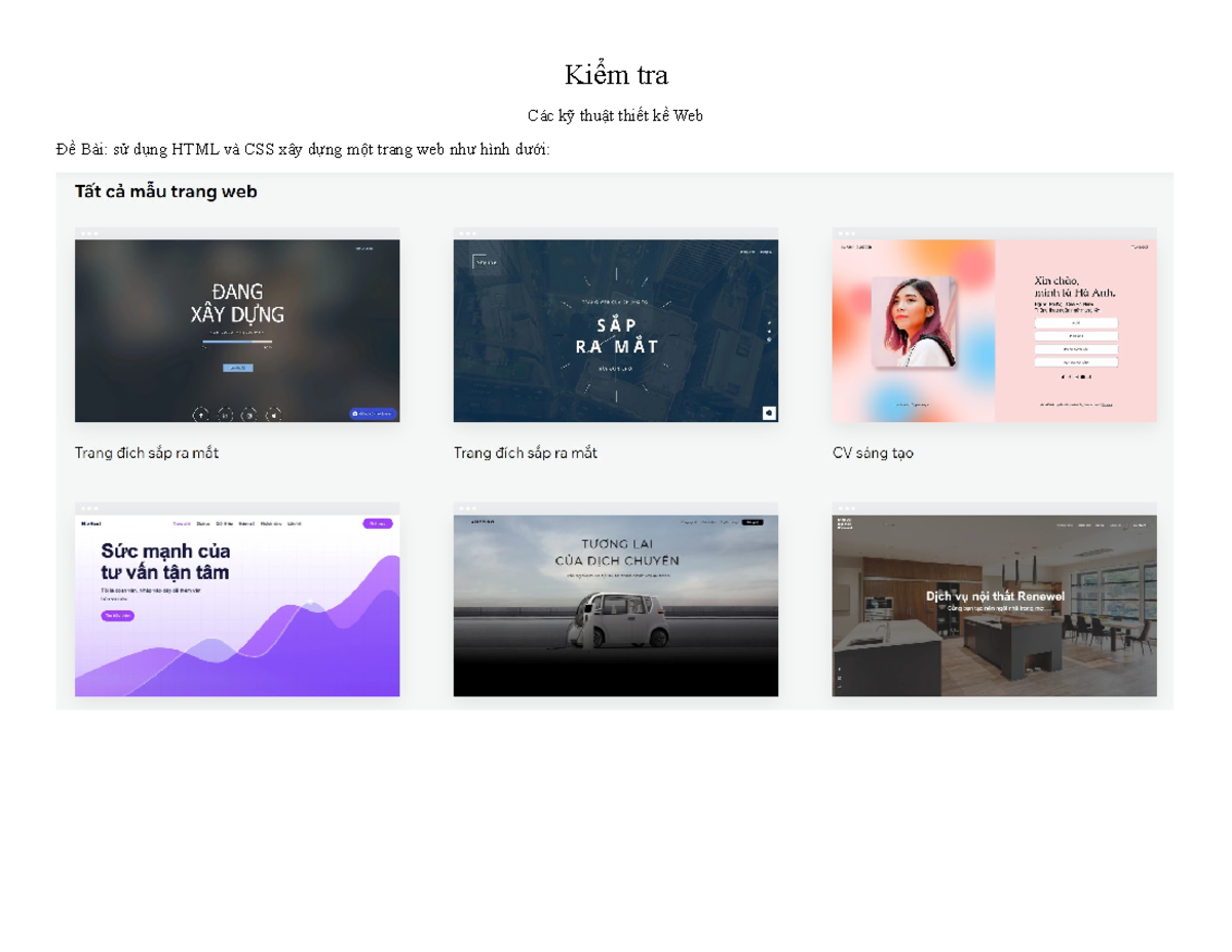 Kt-web - Summary Đào Tạo Dưạ Trên Web - Kiểm tra Các kỹ thuật thiết kề Web Đề Bài: sử dụng HTML ...