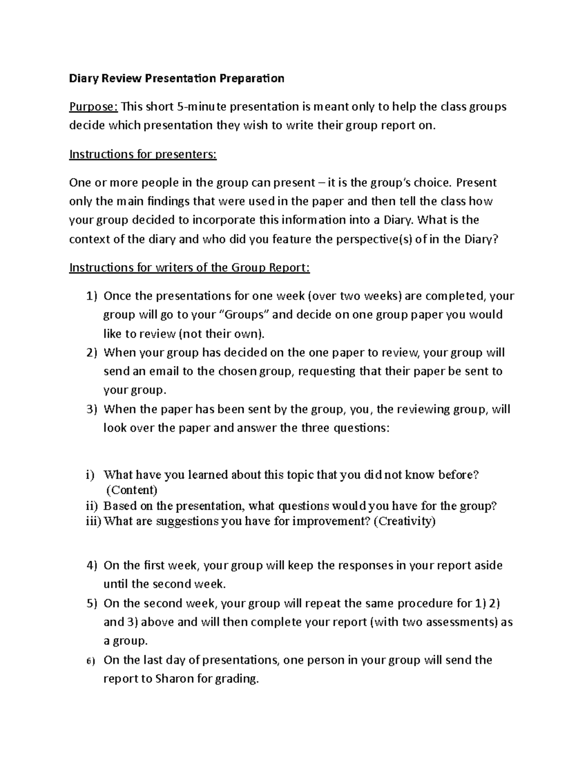 Diary Review Presentation Preparation - Diary Review Presentation ...