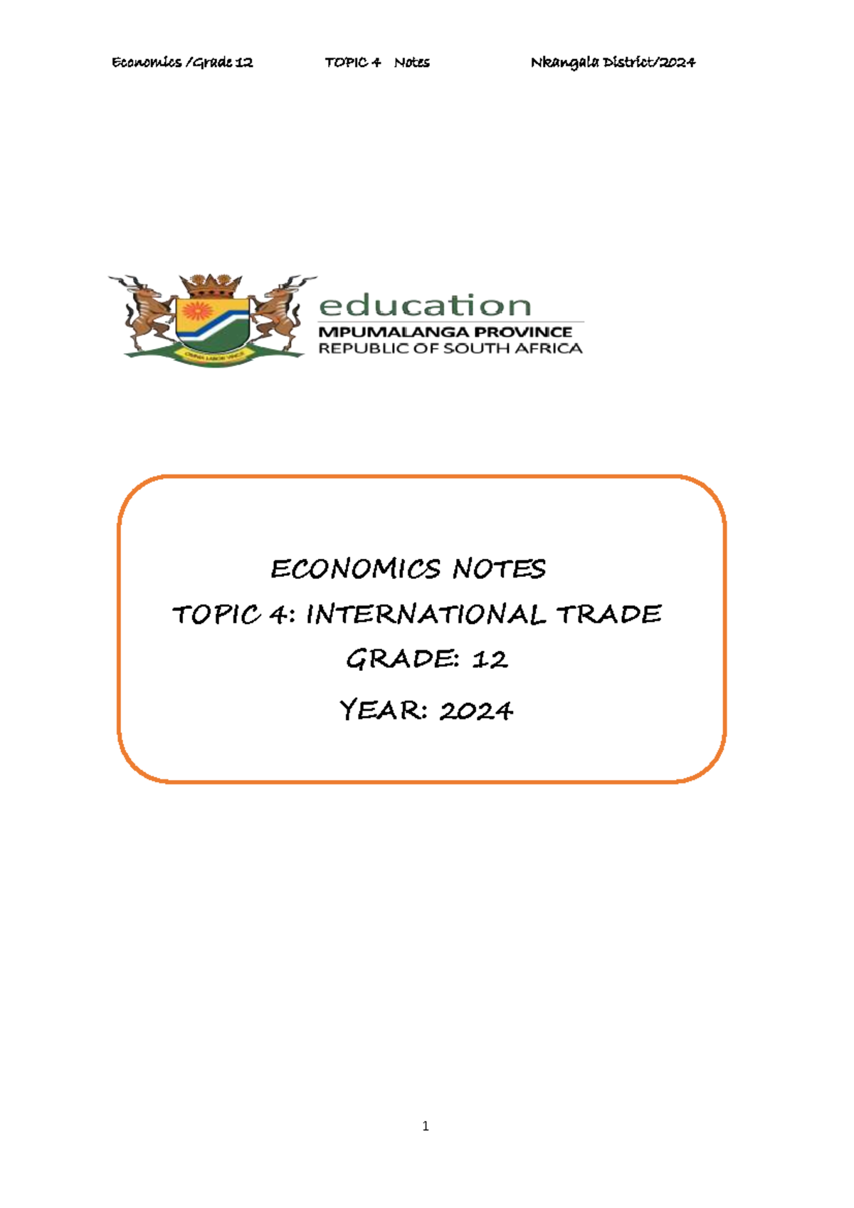 Topic 4 International Trade 2024 - ECONOMICS NOTES TOPIC 4 ...