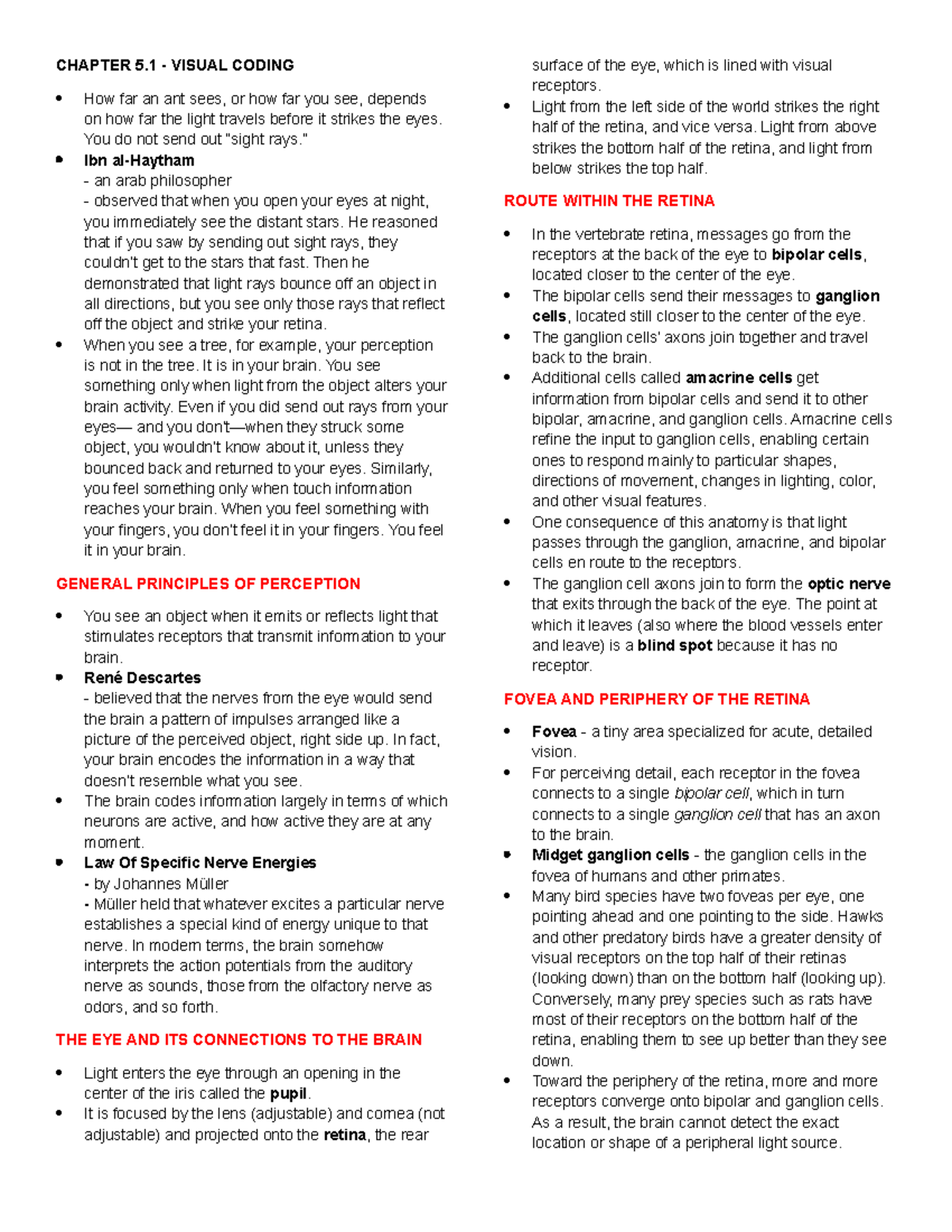 Chapter 5 Module 5 - N/A - CHAPTER 5 - VISUAL CODING How far an ant sees, or how far you see ...