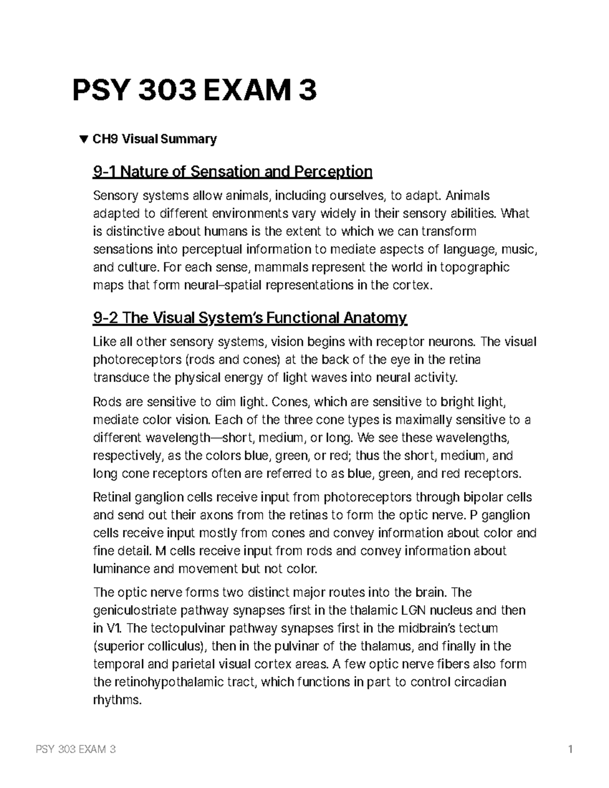 PSY 303 EXAM 3 - Psy303 Exam 3 Study Guide - PSY 303 EXAM 3 CH9 Visual ...