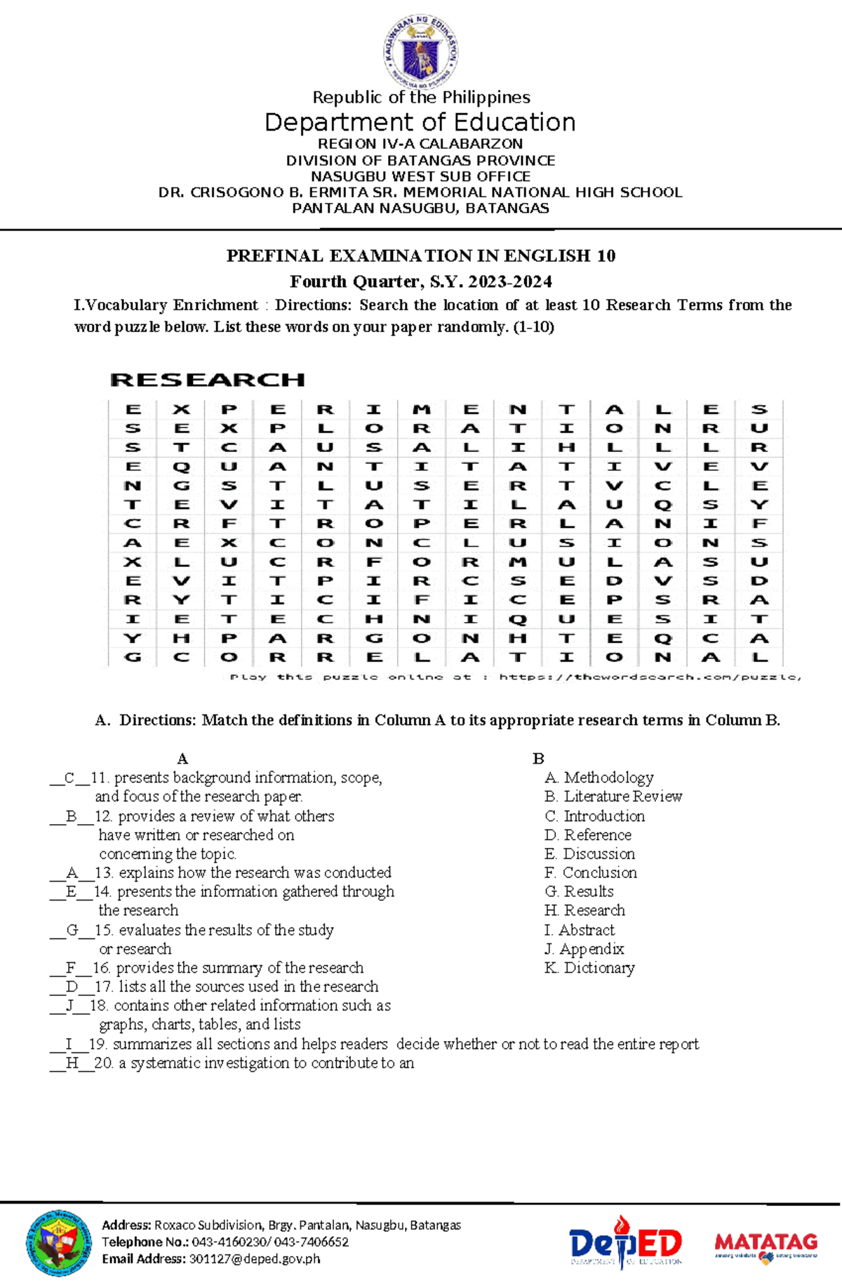 Prefinal G10- English - Lesson Plan and Certificate of Completion ...