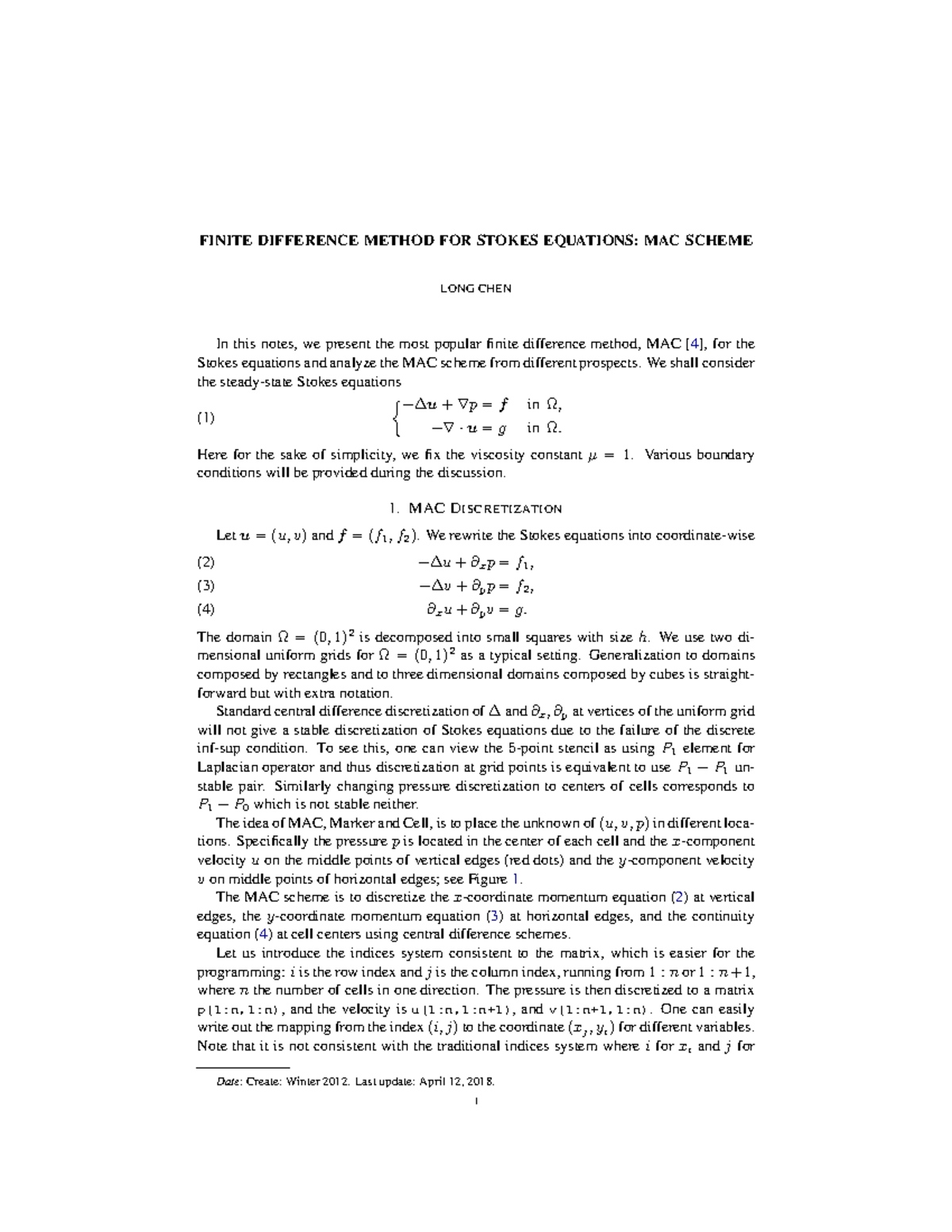 MACStokes - FINITE DIFFERENCE METHOD FOR STOKES EQUATIONS: MAC SCHEME ...