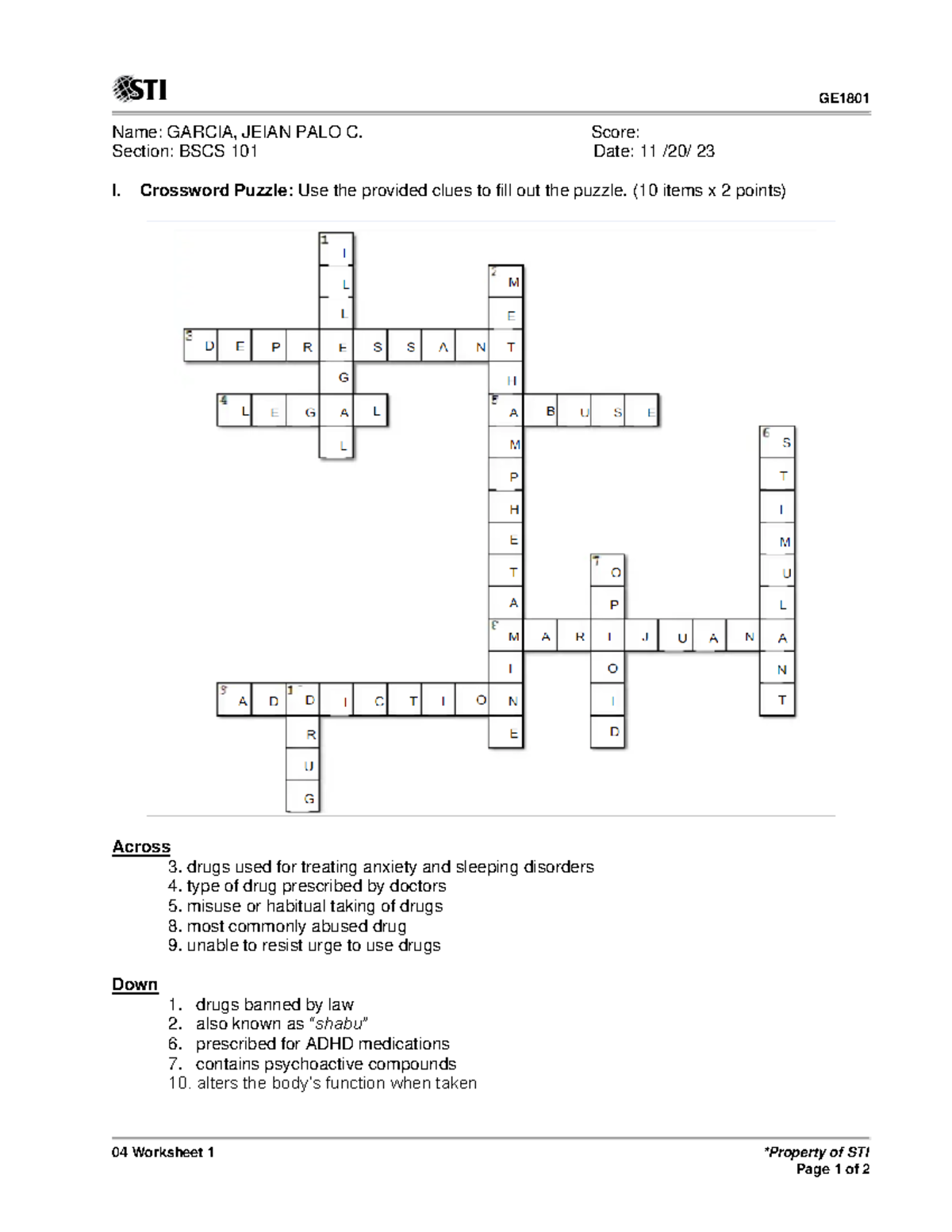 04 Worksheet Garcia Jeian 1 - GE 04 Worksheet 1 *Property of STI Page 1 ...