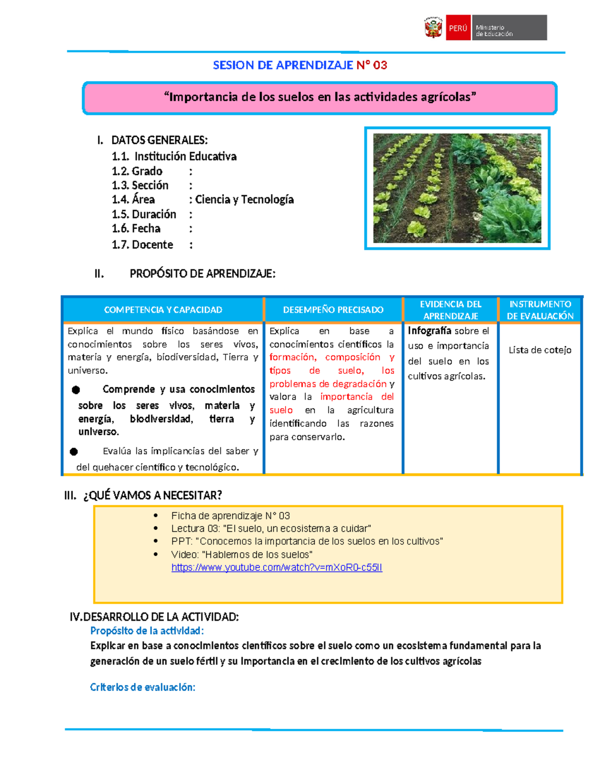 3 sesion ct - SESION DE APRENDIZAJE N° 03 I. DATOS GENERALES: 1 ...